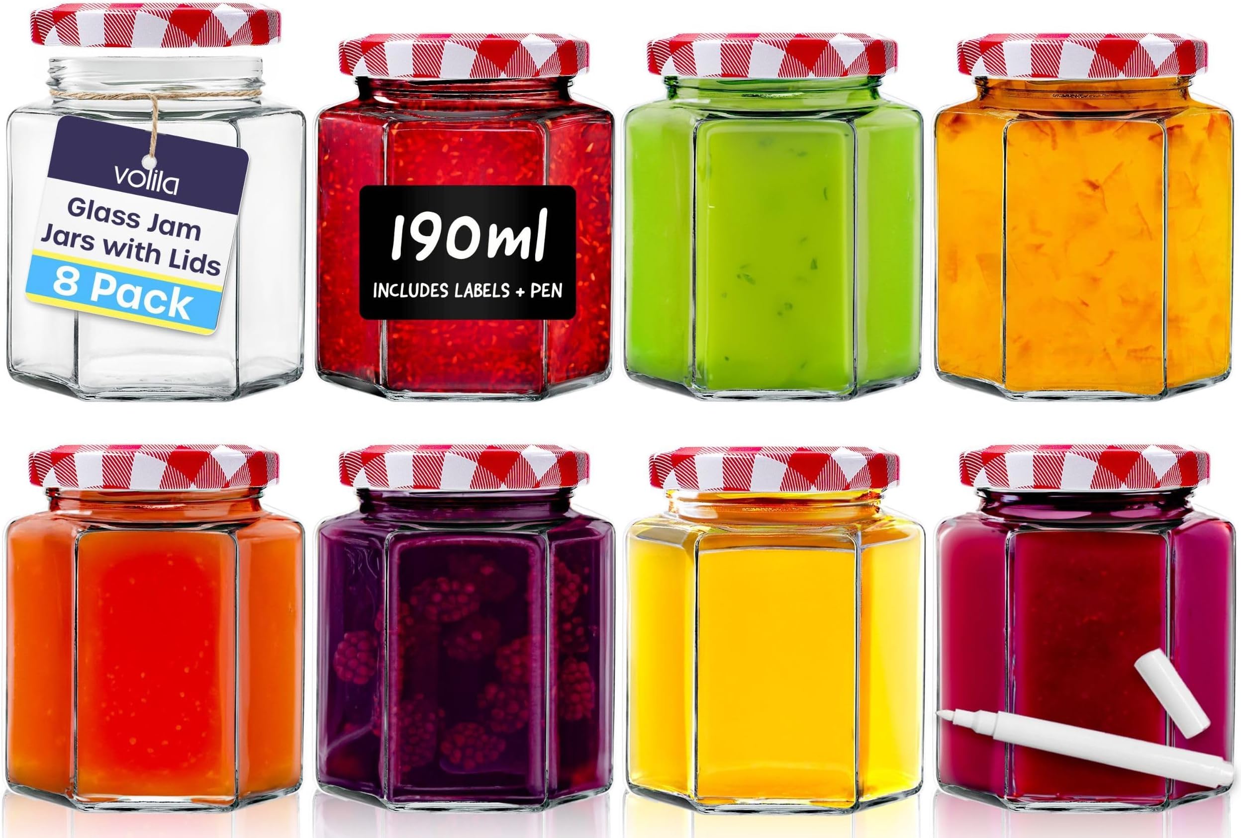 Nutleys 24 x 8oz 190ml Hexagonal Jam Jar Box with Gold Screw-Top Lid ...