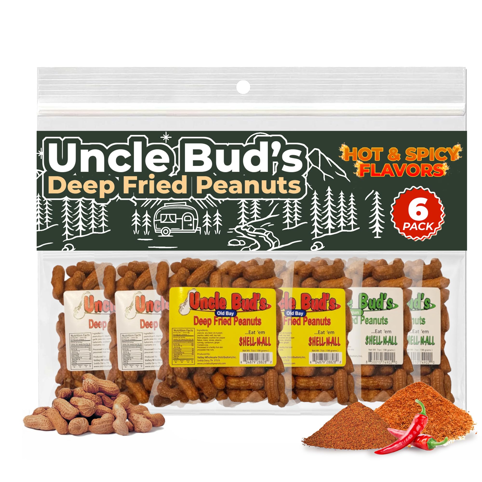 Amazon.com : Uncle Bud's Deep Fried Peanuts In Shell (Spicy 6-Pack ...
