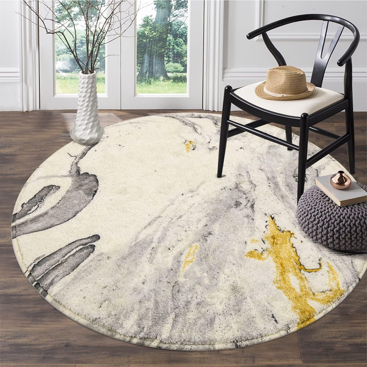 Amazon.com: HAOCOO Round Area Rugs 3' Diameter Modern Abstract Beige ...