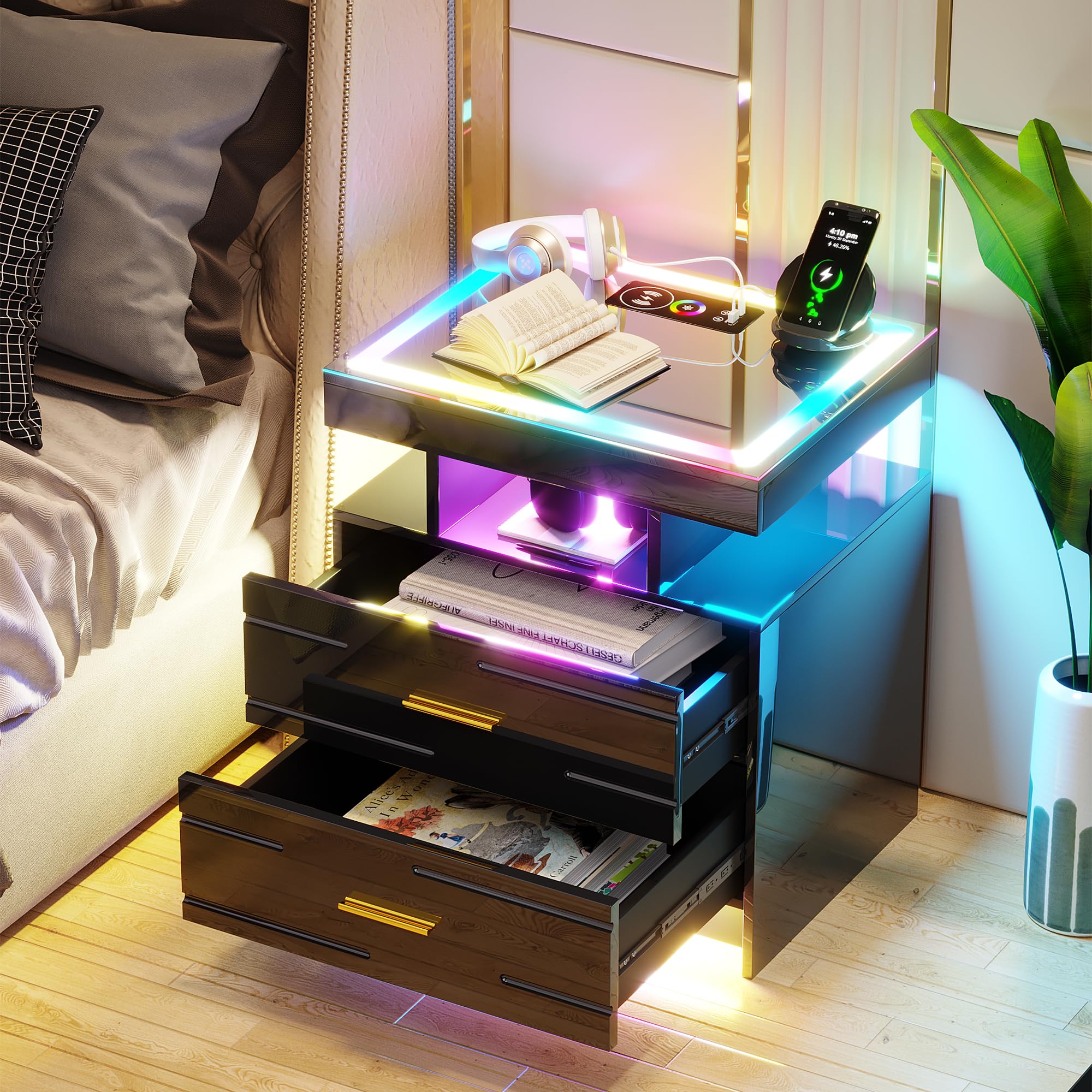 Amazon.com: SKKTKT RGB LED Nightstand with Wireless Charging Station ...
