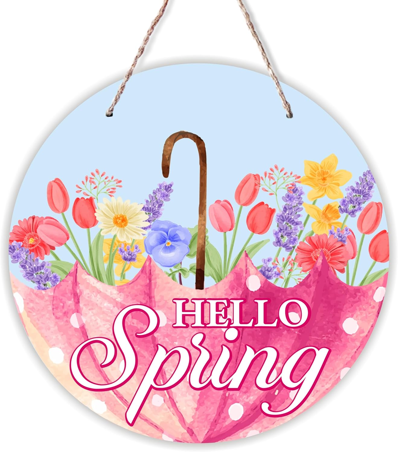 Amazon.com: Spring Decor Hello Spring Sign Welcome Front Door Round ...