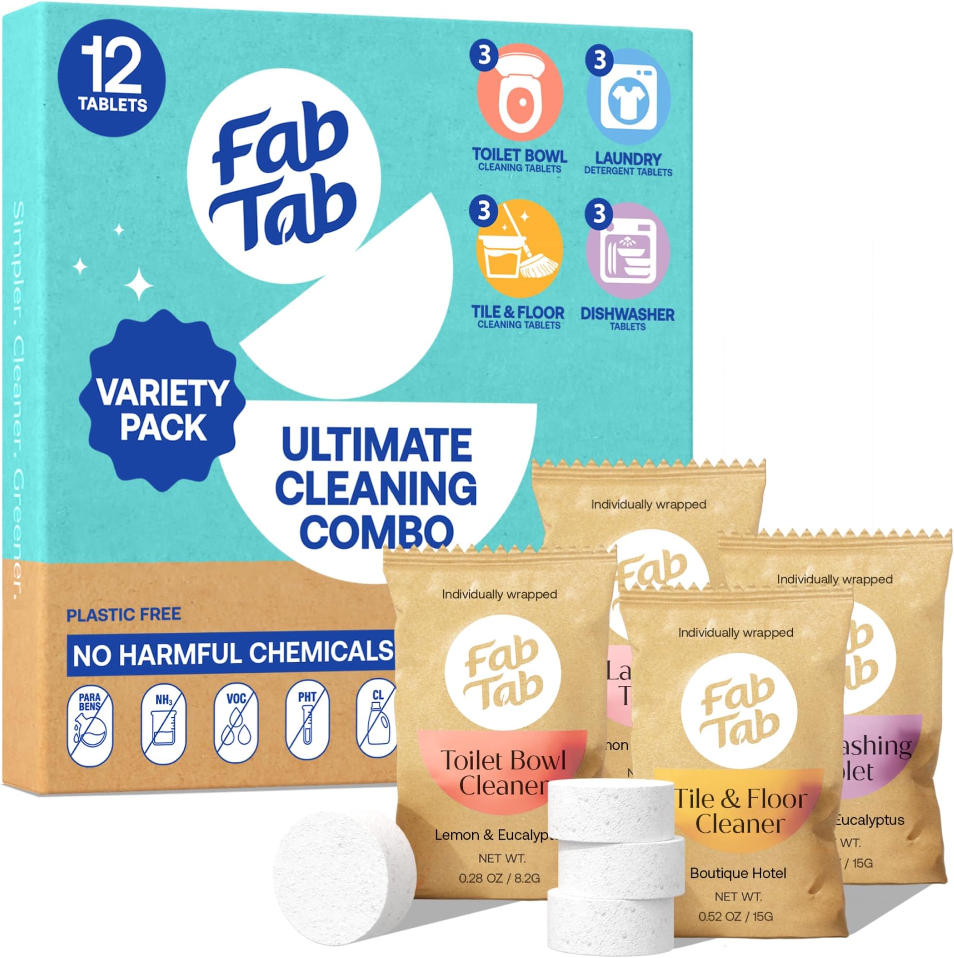 Amazon.com: Fab Tab Cleaning Tablets Vacation and Travel Cleaning Kit - Plastic Free, Enzyme ...