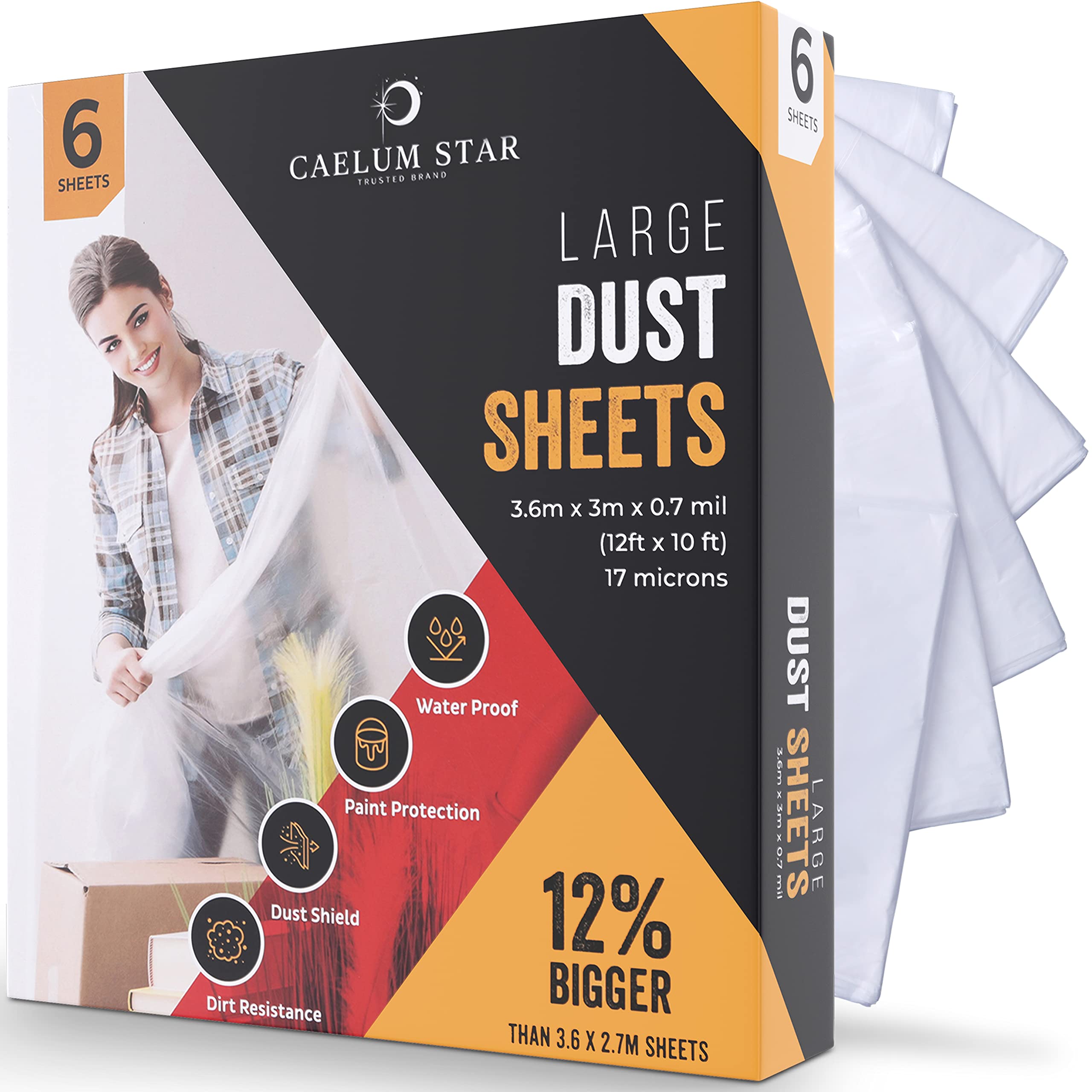 Buy Caelum Star Large Plastic Dust Sheets for Decorating 6 Pack - 3.6m ...