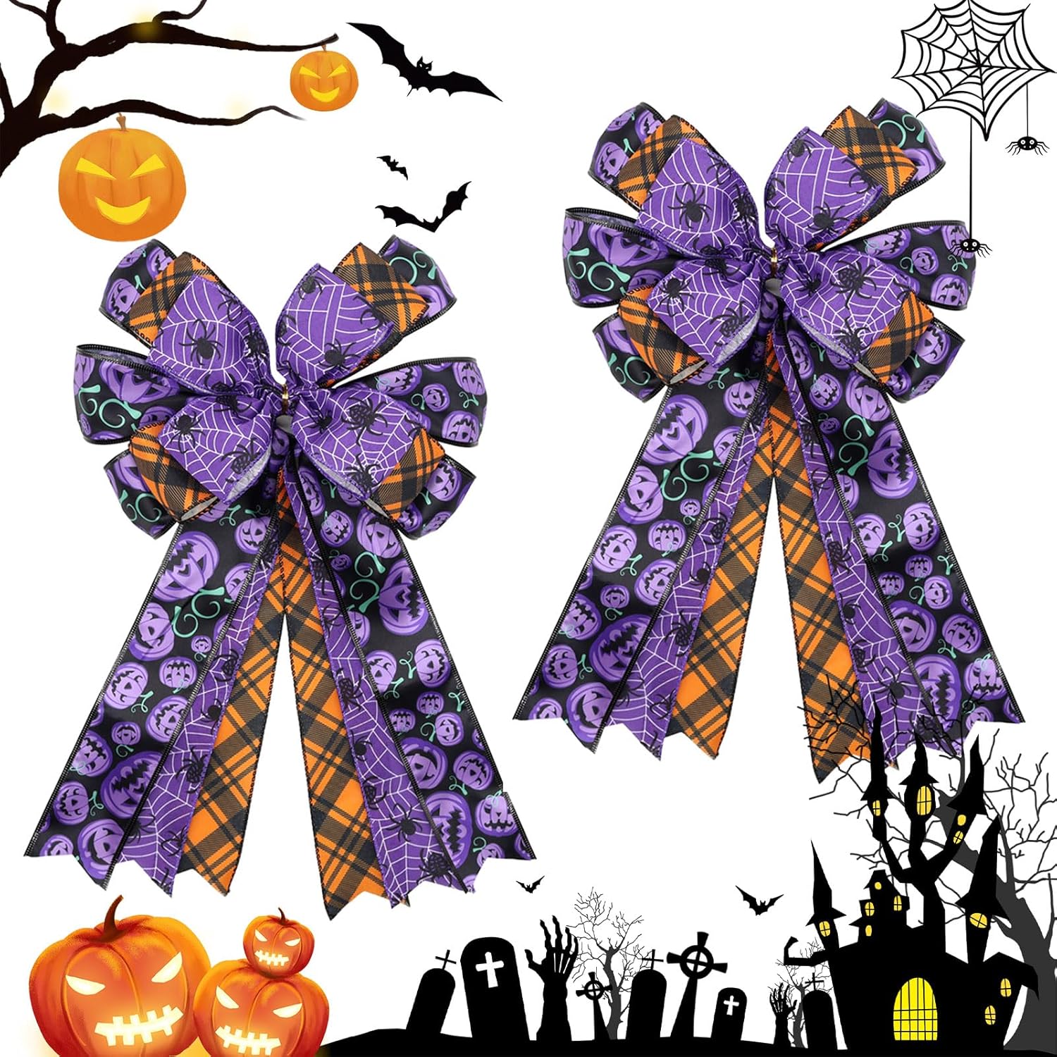 Amazon.com: Montekin Large Halloween Bows for Wreath, 2 Pack Pre-Tied ...