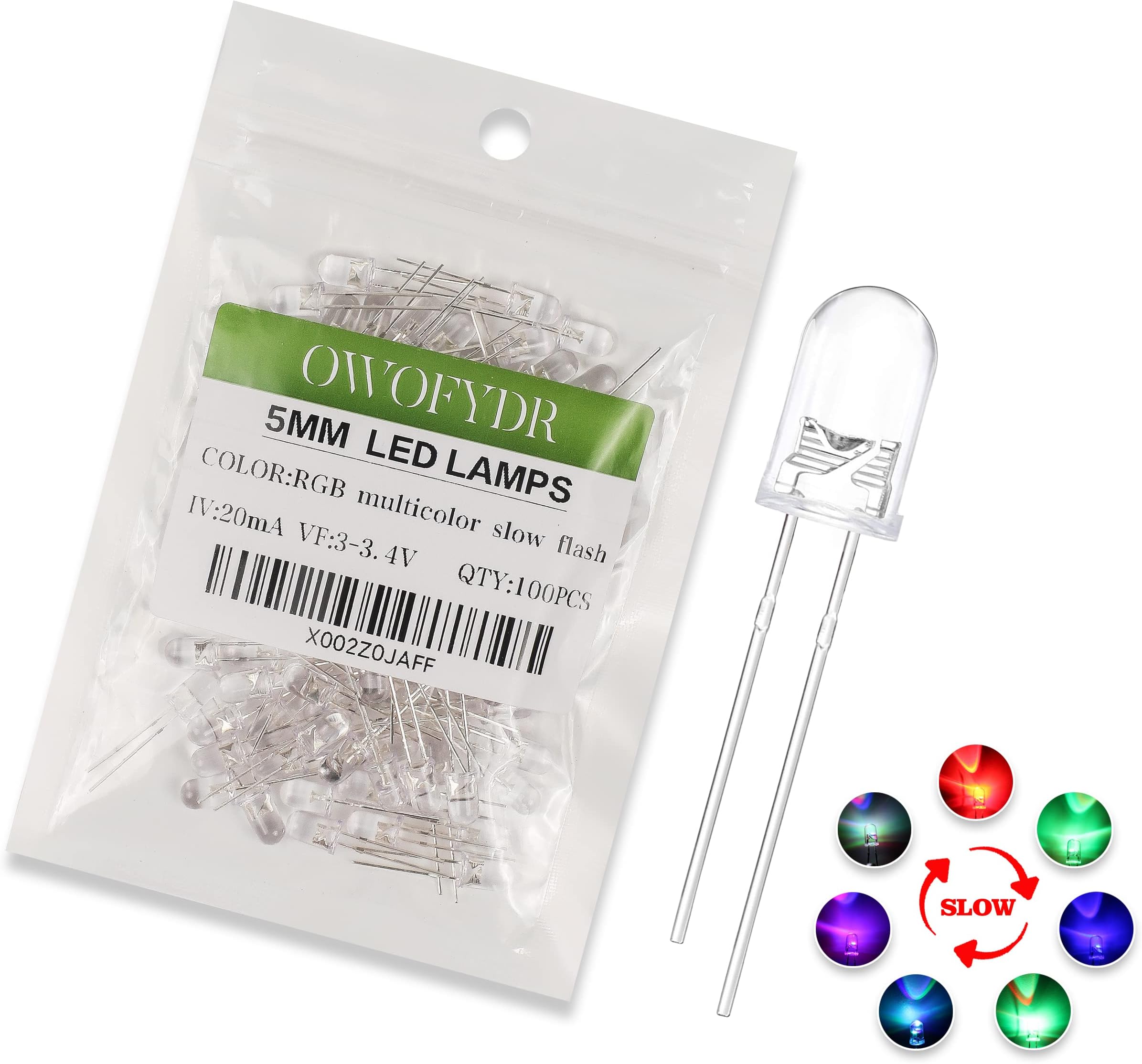 Amazon.com: 100pcs 5mm RGB Multicolor Fast Blinking LED Diode, Multi ...