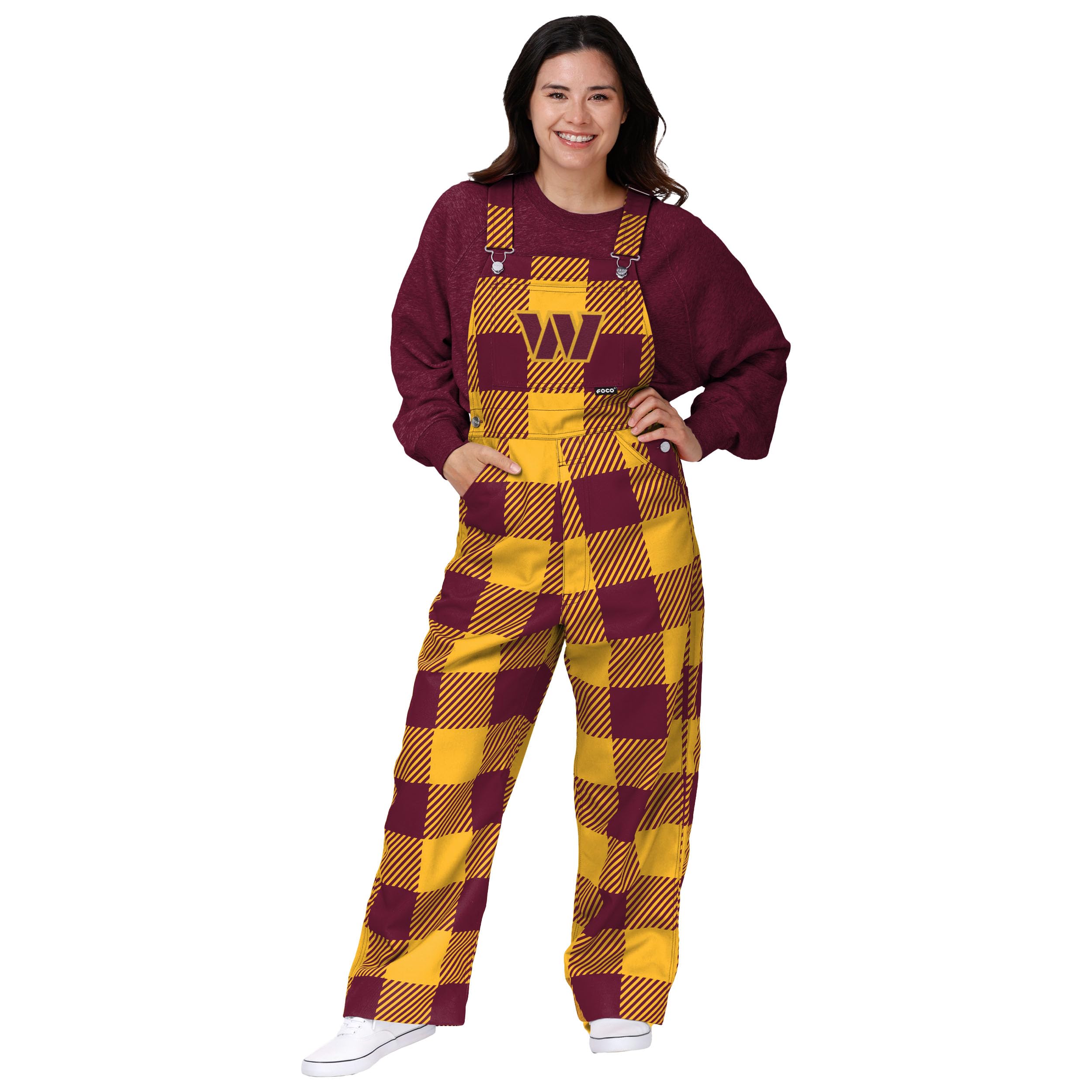 Snapklik.com : FOCO Washington Commanders NFL Womens Plaid Bib Overalls