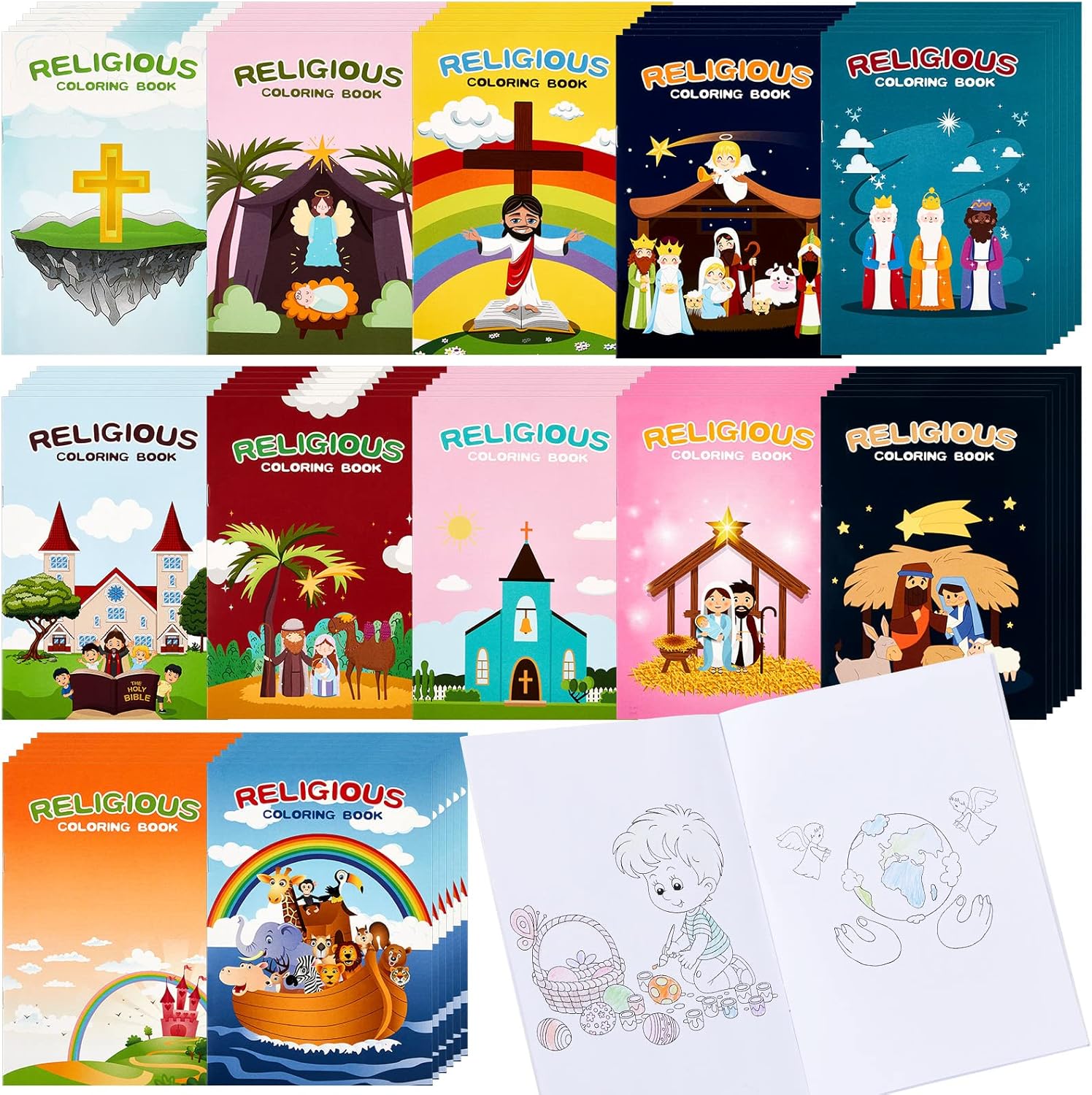 Amazon.com: 72 Pcs Christian Religious Coloring Books for Kids, DIY Art ...