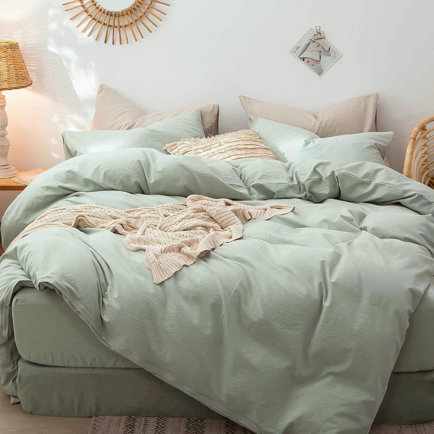 Amazon.com: MooMee Bedding Duvet Cover Set 100% Washed Cotton Linen ...