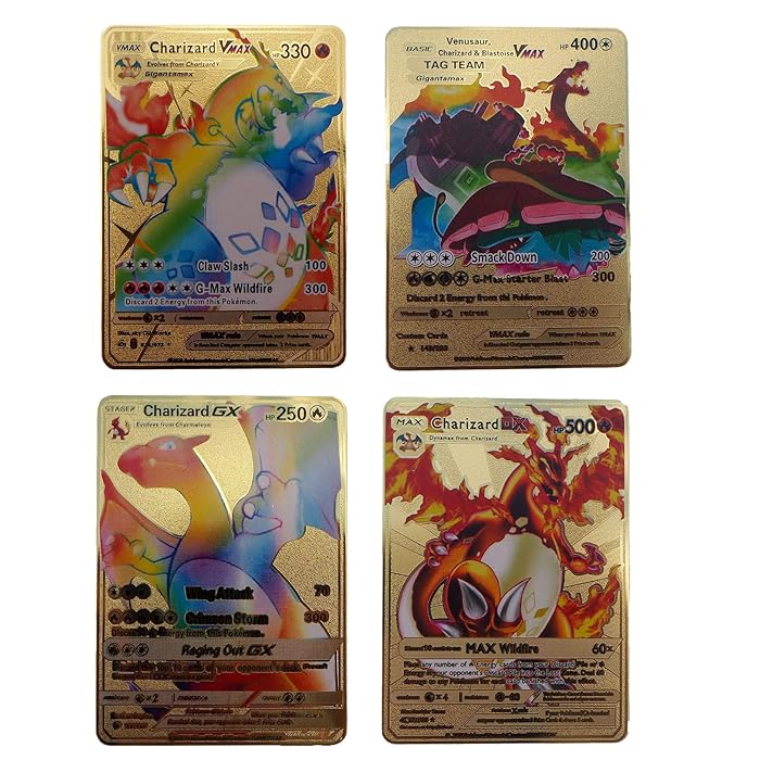 Buy 4PCS Charizard Vmax Metal Card-Vmax DX GX Collector Rainbow Rare ...