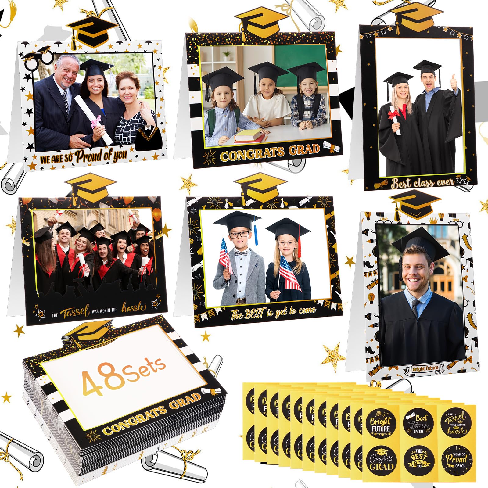 Amazon.com: Crtiin 48 Sets Graduation Photo Frame Greetings Cards with ...