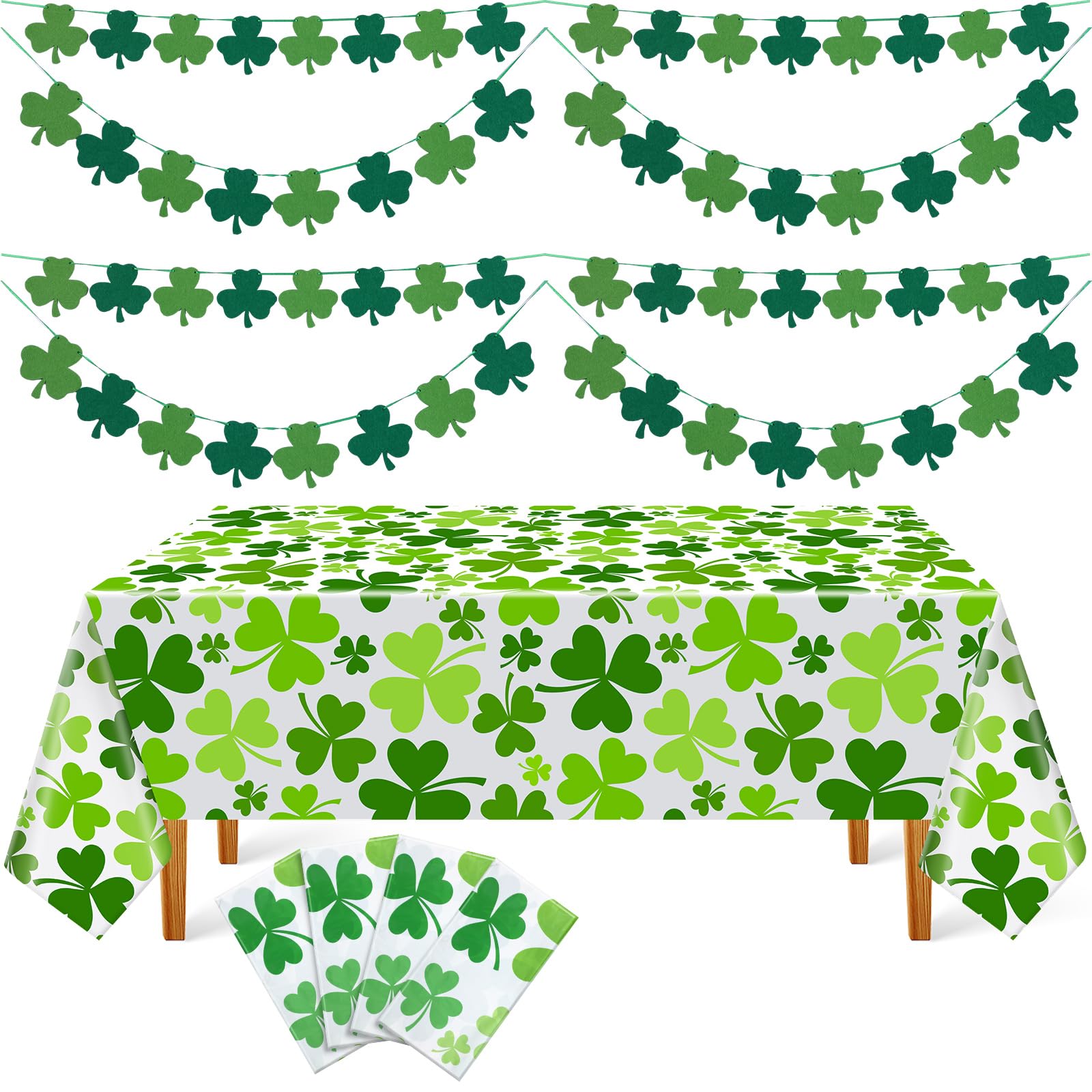 Hosuly 12 Pieces St. Patrick's Day Tablecloth and Felt Shamrock Garland ...