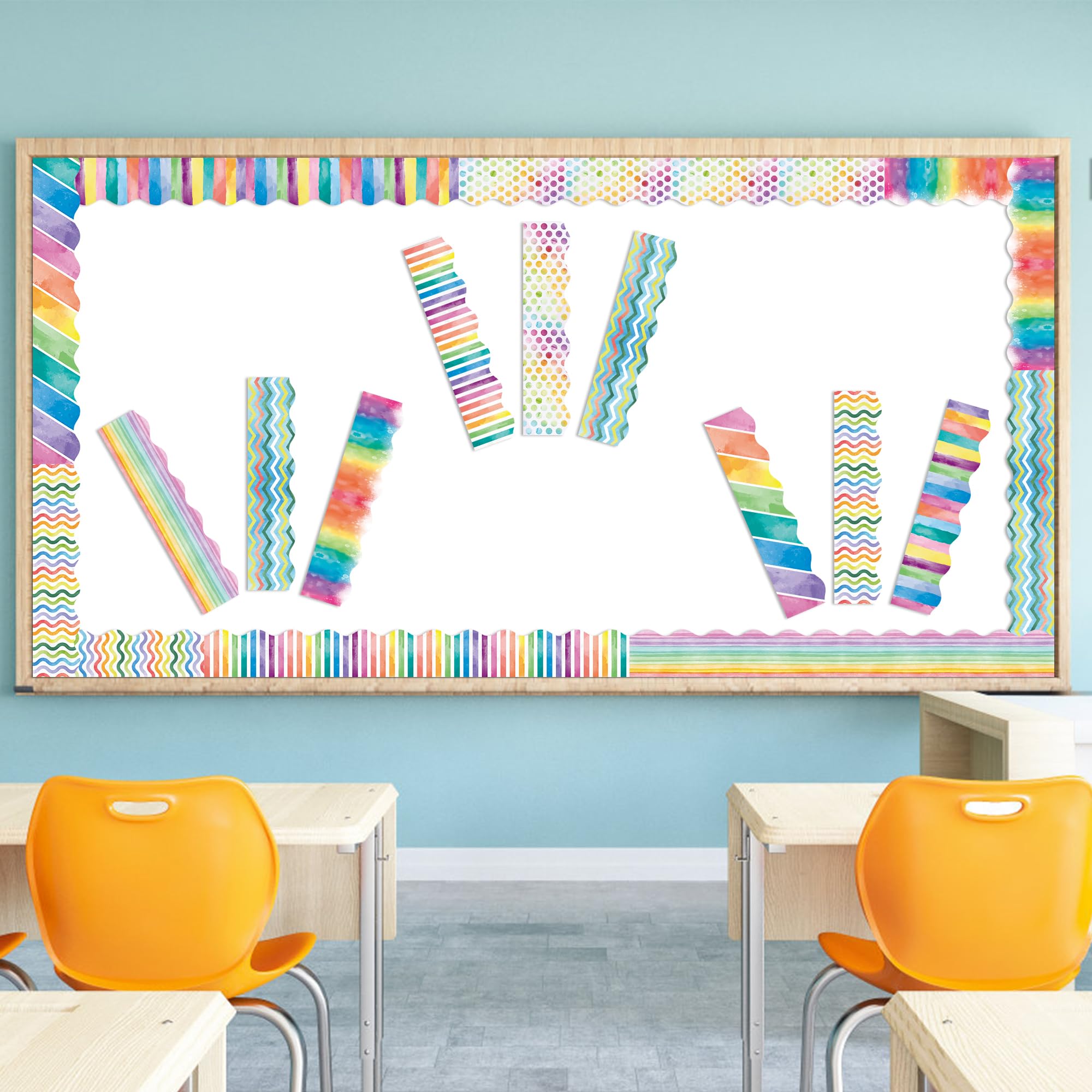 Snapklik.com : 96Pcs Watercolor Bulletin Board Borders Colorful ...