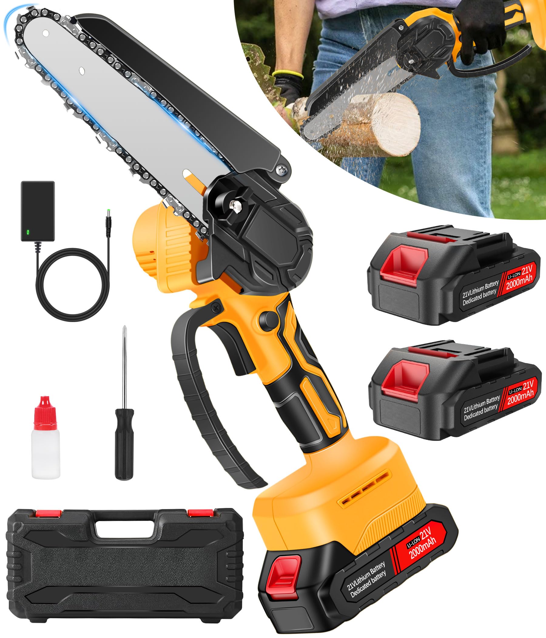 Amazon.com: LanSuper Mini Chainsaw Cordless 6 Inch, Handheld Chain saw ...
