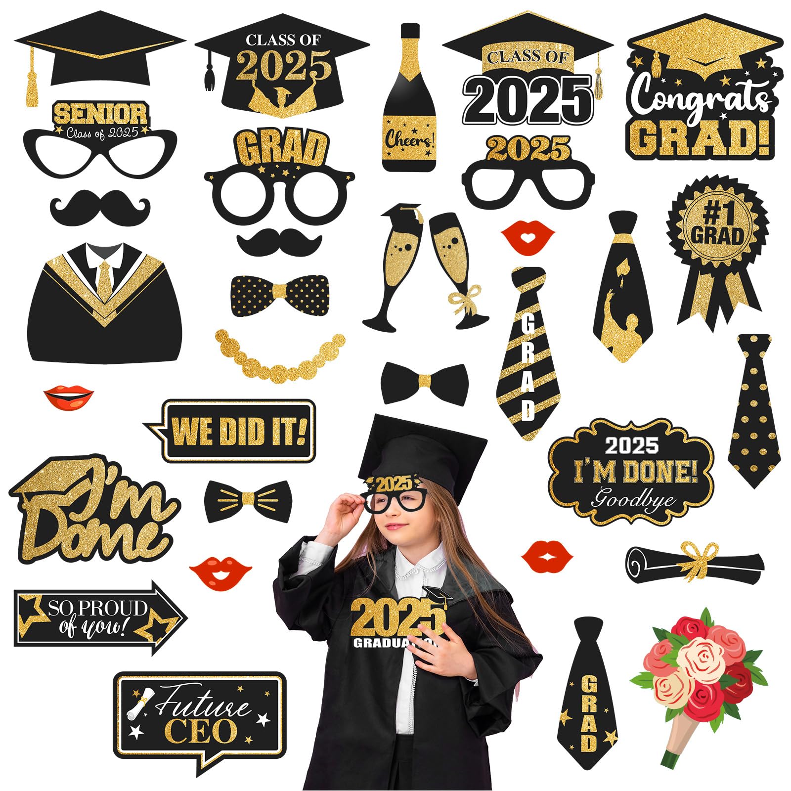 Amazon.com: 2025 Graduation Photo Booth Props - 35 Pcs Graduation Photo ...