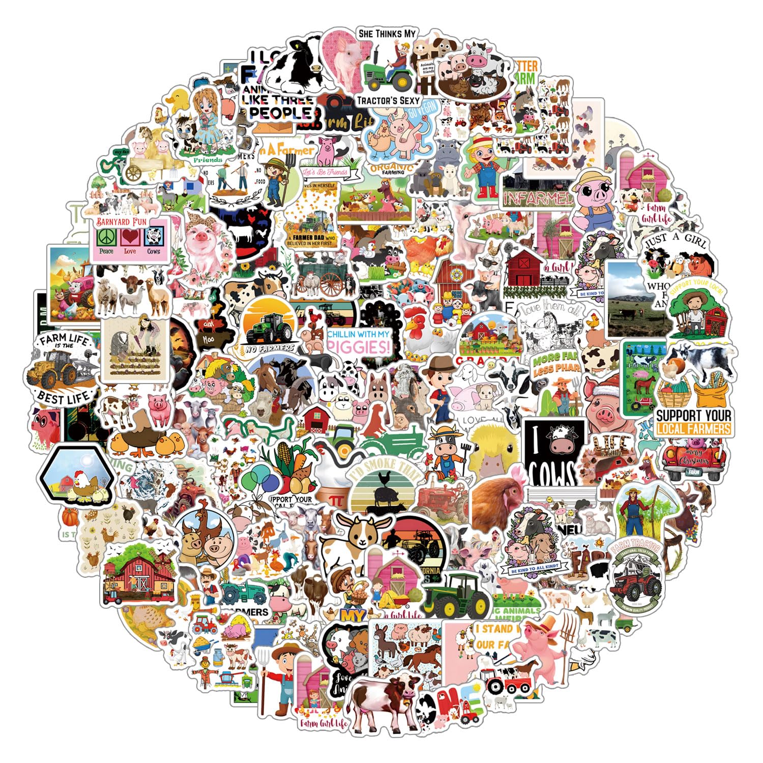 Amazon.com: 200Pcs Farm Stickers Pack, Cartoon Cute Food Vinyl ...