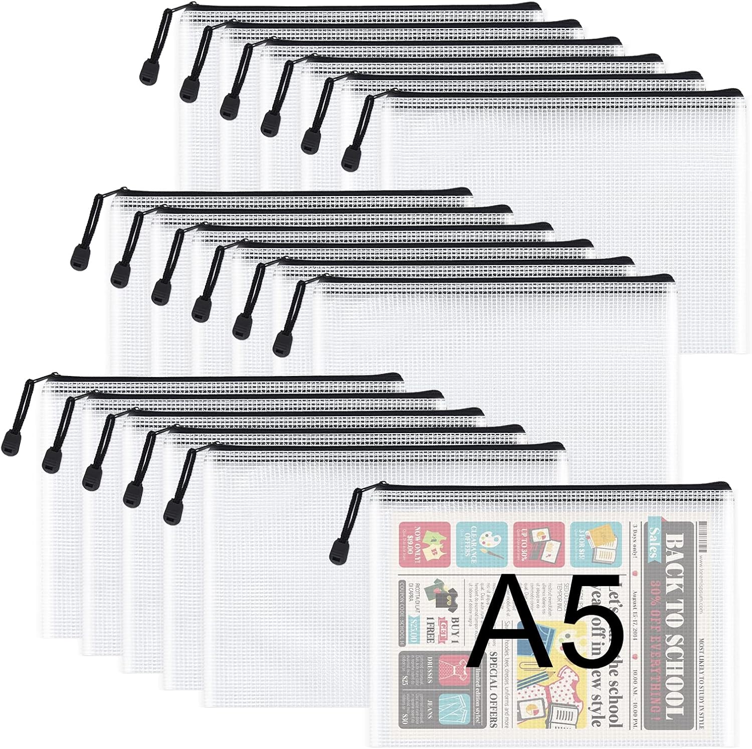 A5 Plastic Zip Folders - 18PCS A5 Mesh Zipper Pouch Plastic Zip Lock ...