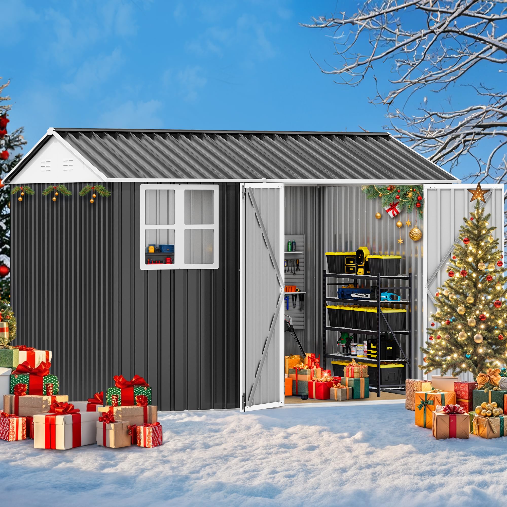 Amazon.com : DWVO 10x8ft Metal Outdoor Storage Shed with Window ...