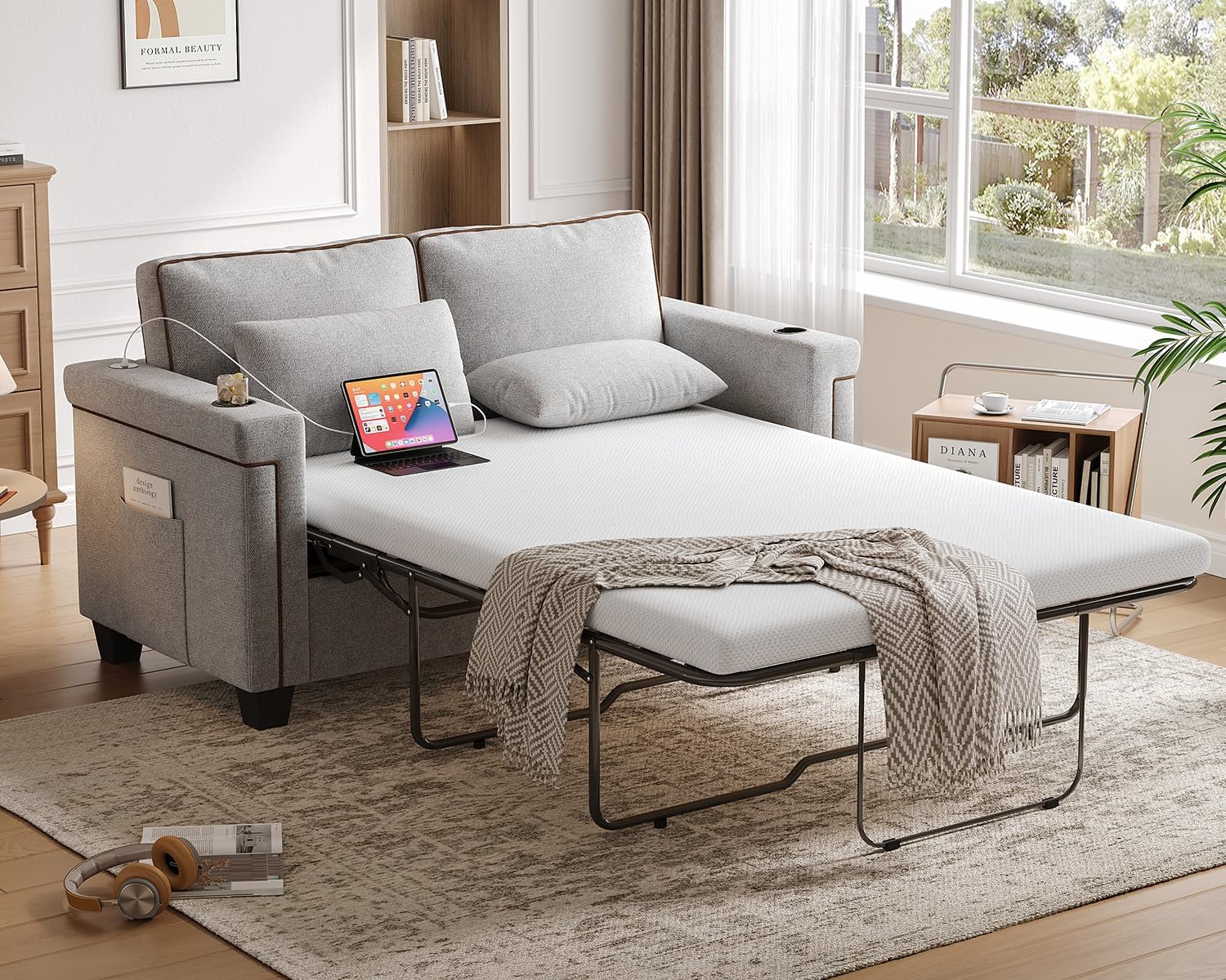 Amazon.com: Merax Pull Out Sleeper Sofa Bed 2 in 1 Couch with Memory ...