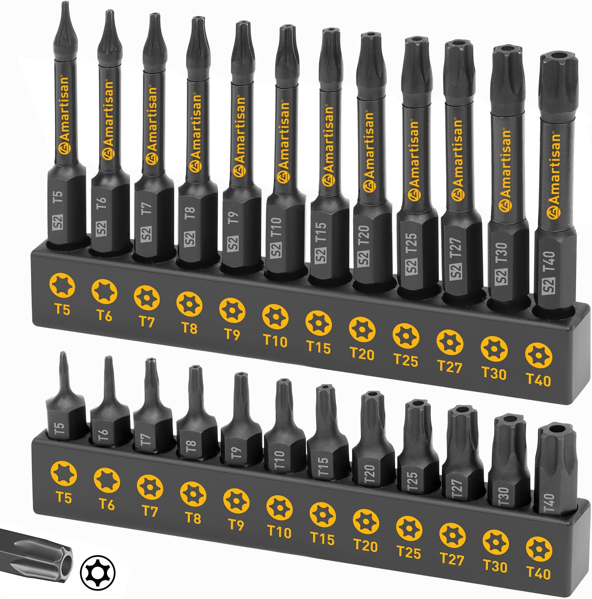 GURADESIGN 24-Piece Torx Bit Set, T5 - T40 Tamper Resistant Star Bits ...