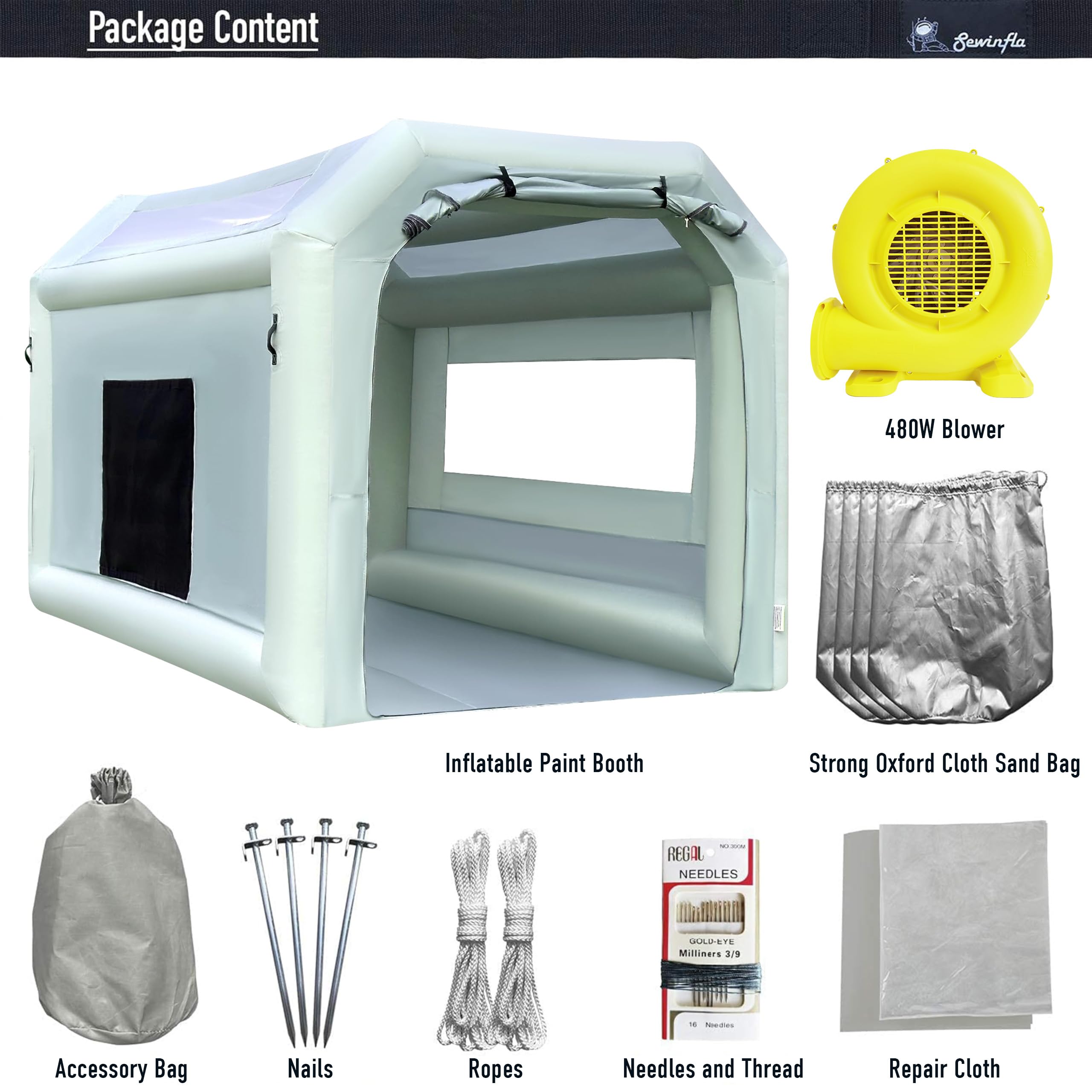 Snapklik.com : Sewinfla Portable Inflatable Paint Booth Tent 10.8x8.2x7.2Ft