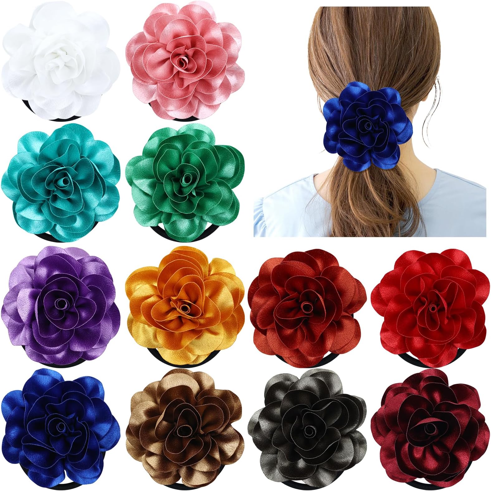 Amazon.com : inSowni 12 Pieces 10.5cm/4.1" Big Flower Hair Ties ...