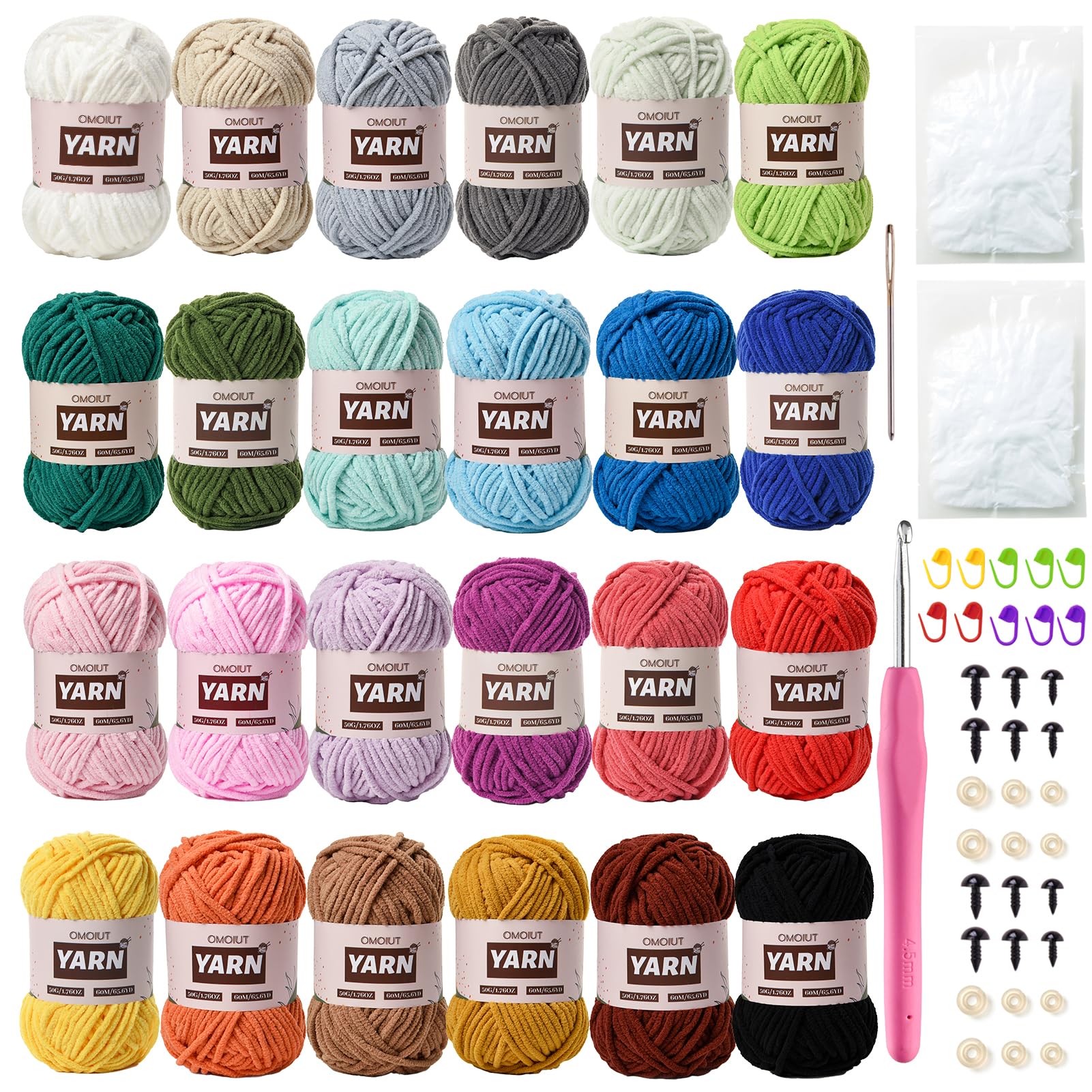 Amazon.com: 24 Pack Chenille Velvet Yarn - Baby Yarn for Crocheting ...