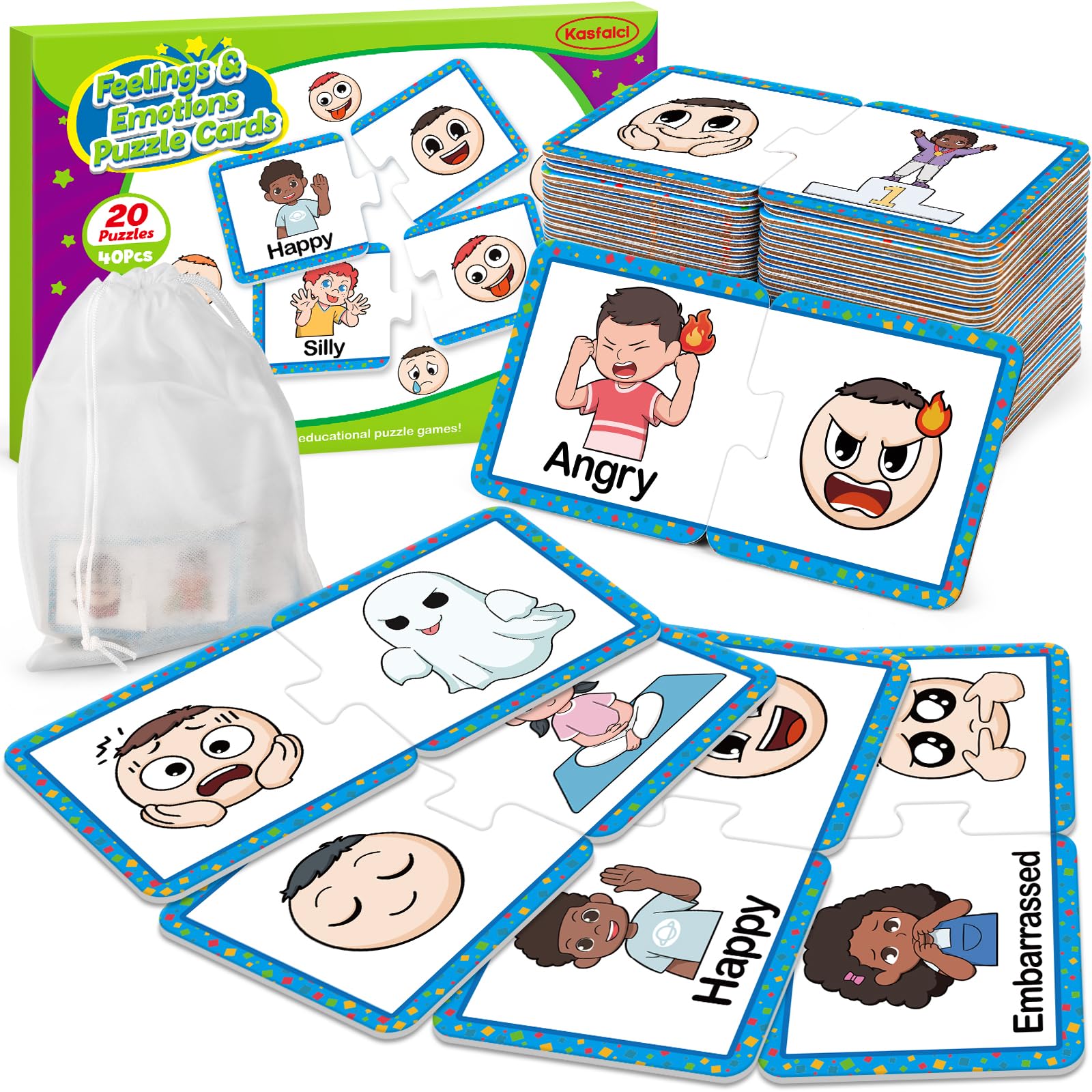 Amazon.com: Kasfalci Feelings & Emotions Puzzle Cards,Feelings Chart ...