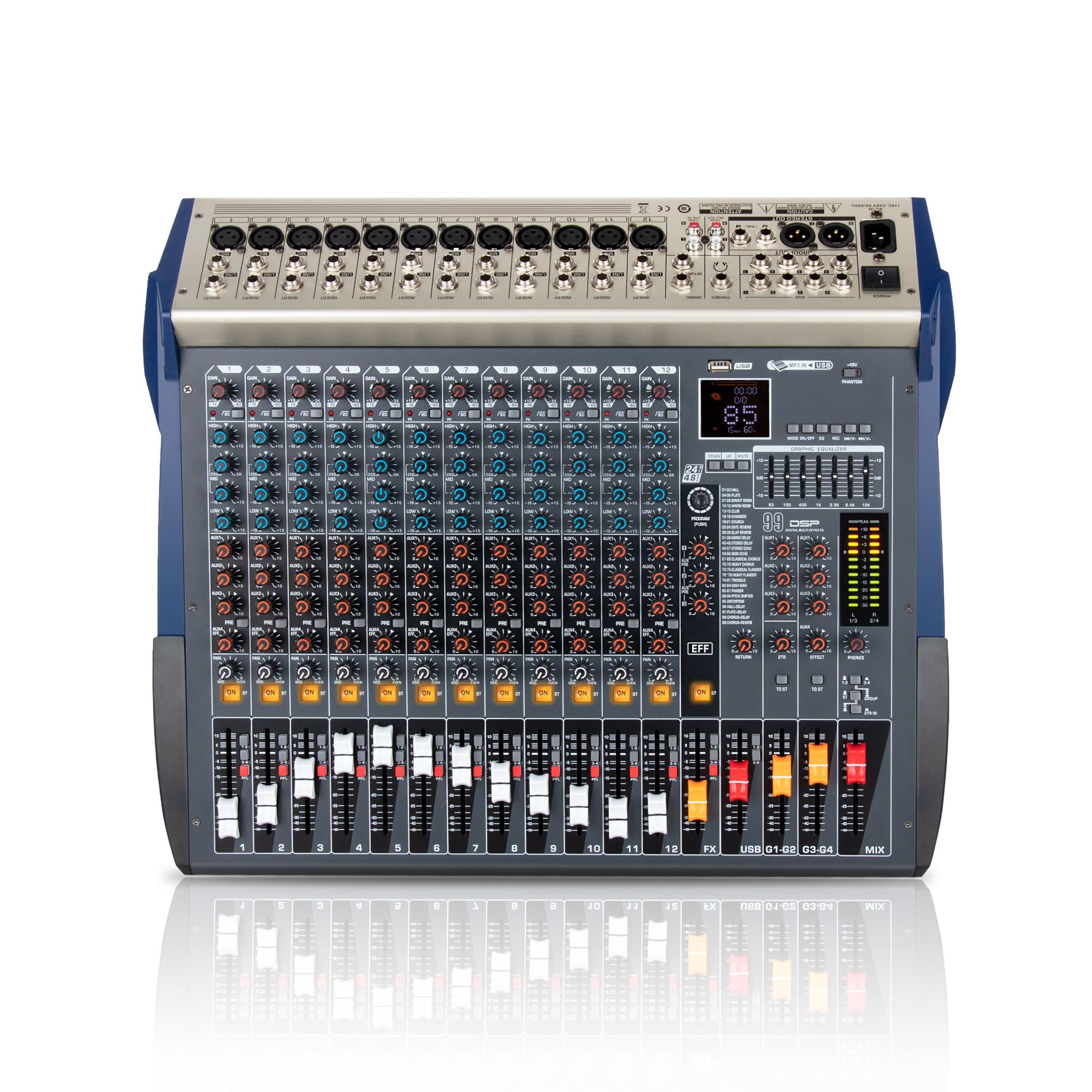 Amazon.com: 12-Channel Bluetooth Studio Audio Mixer 99 Bit DSP Digital ...