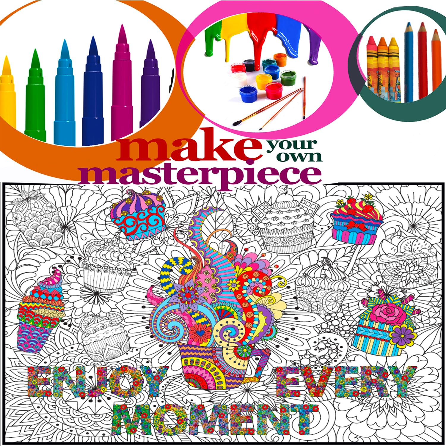 Snapklik.com : Huge Coloring Poster For Adults And Kids - Cupcakes ...