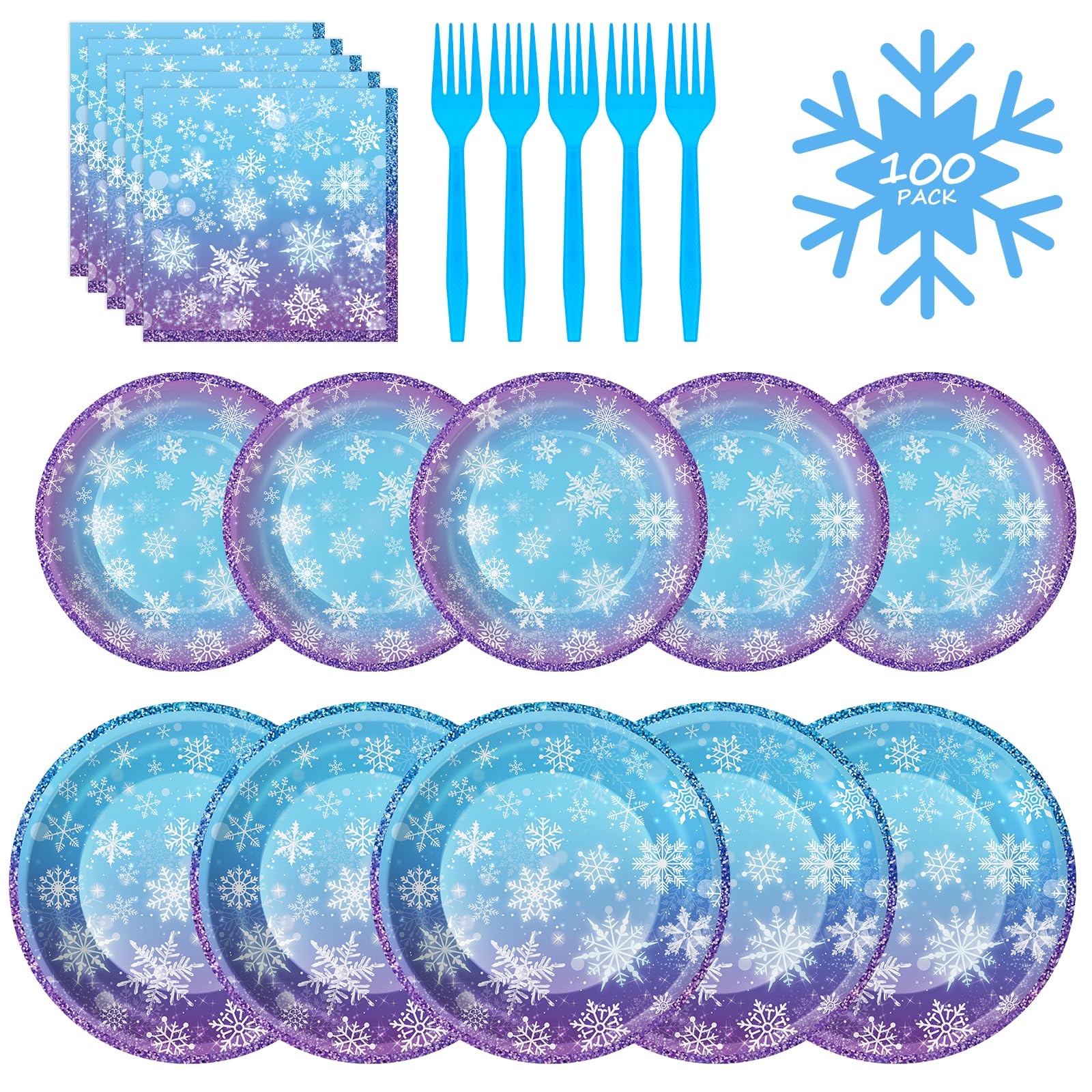 Amazon.com: 100 Pcs Frozen Plates and Napkins Sets - Snowflake Round ...
