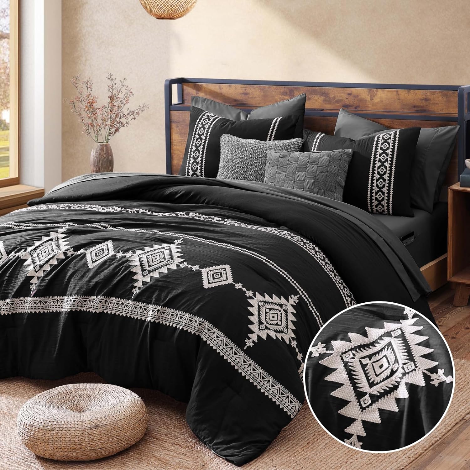Amazon.com: MaiRêve Embroidery Comforter Set, Boho Farmhouse Western ...