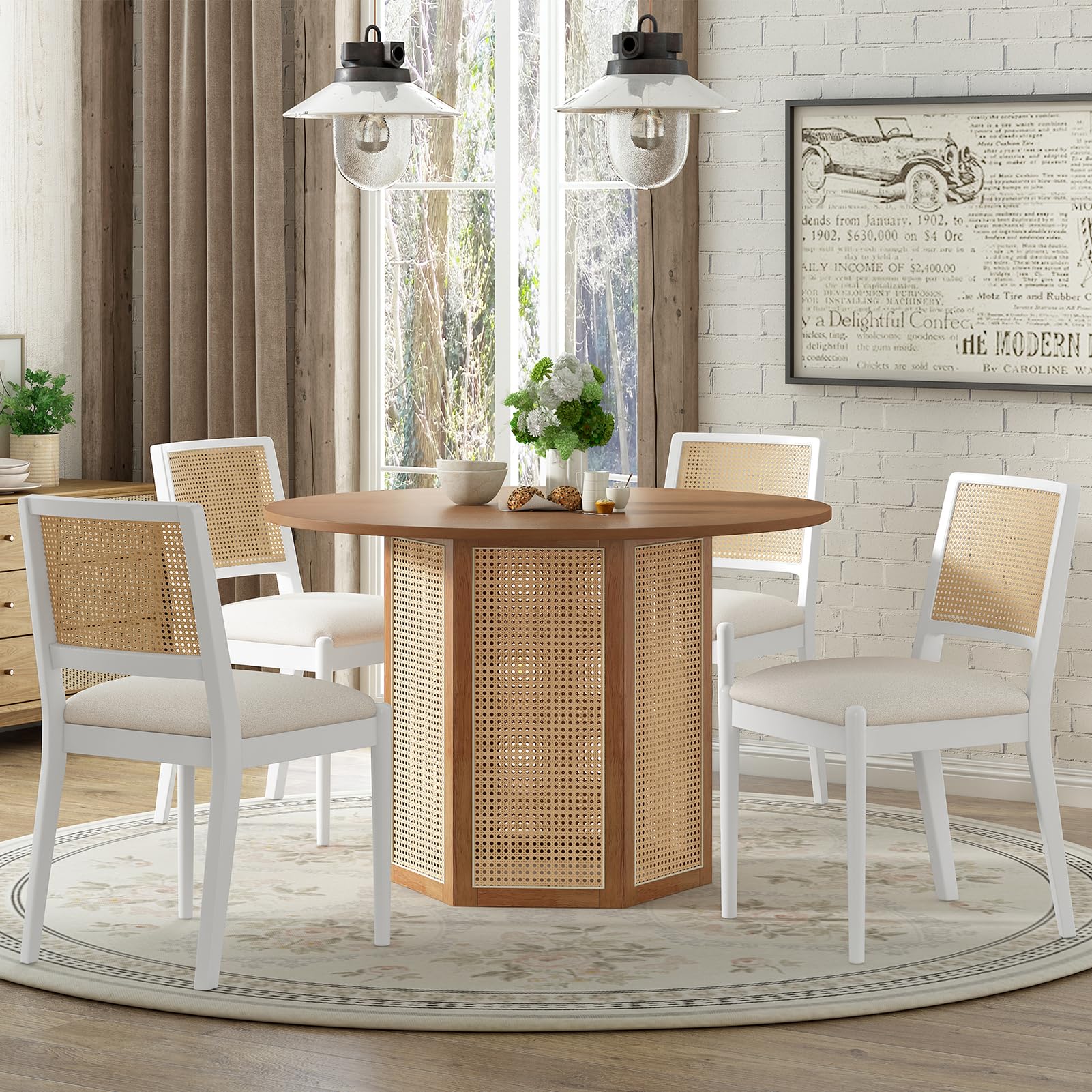 Rattan Round Dining Table 8 Seater Teak Root Dining Set | 1.8m Round
