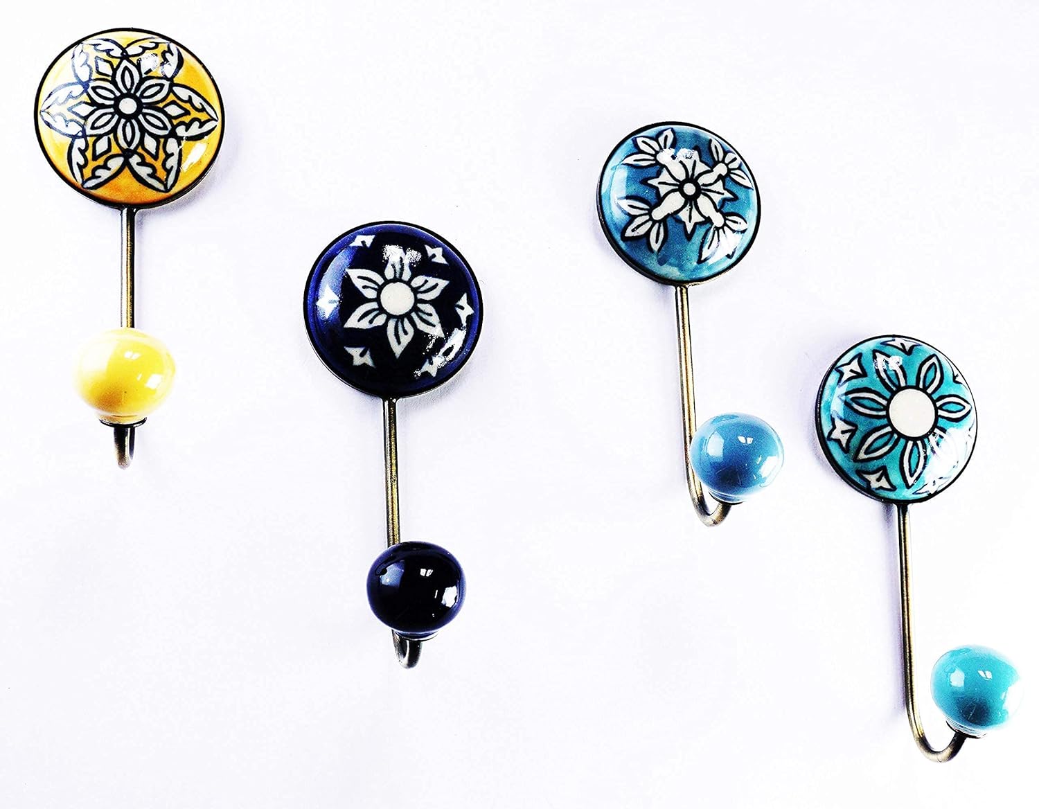 ARIKO Decor Set of 4 Mix Design Ceramic Hooks Coat Hooks Wall Hooks ...