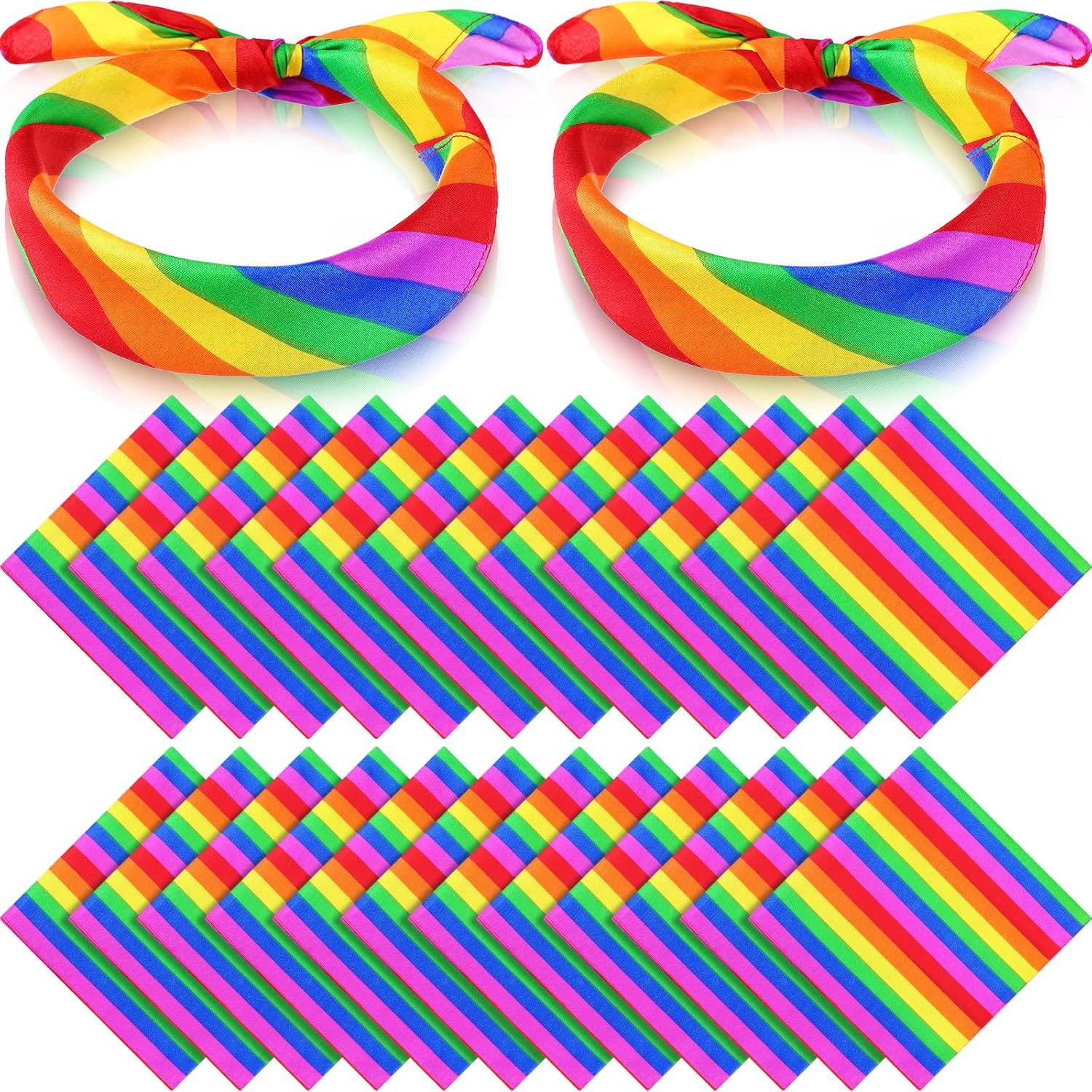 Vicenpal 48 Pcs Pride Day Bandana Rainbow Bandana Square Stripe Unisex ...