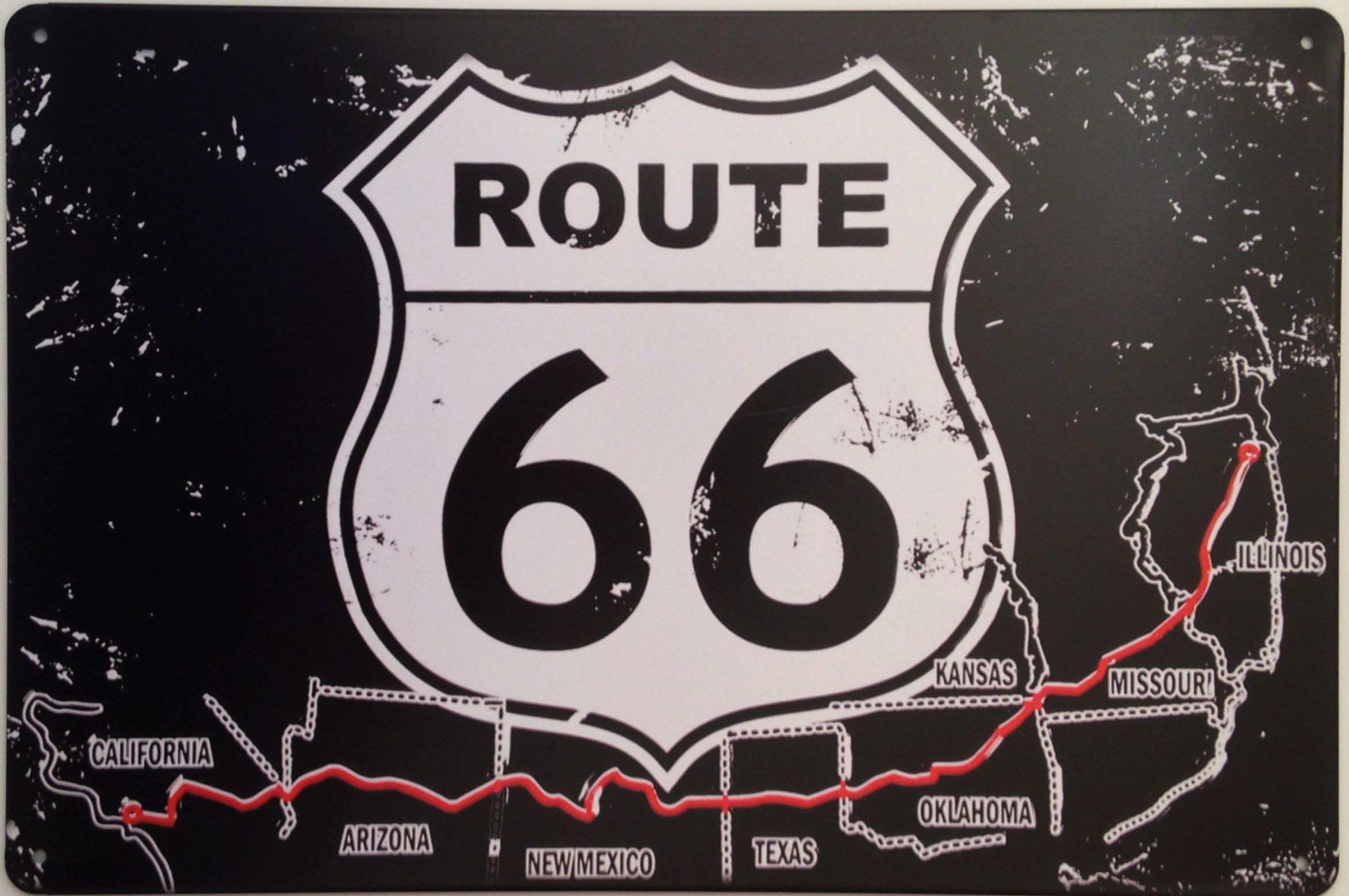 DiiliHiiri Route 66 Retro Tin Sign - 32 x 29 cm, White Metal Wall Mount ...