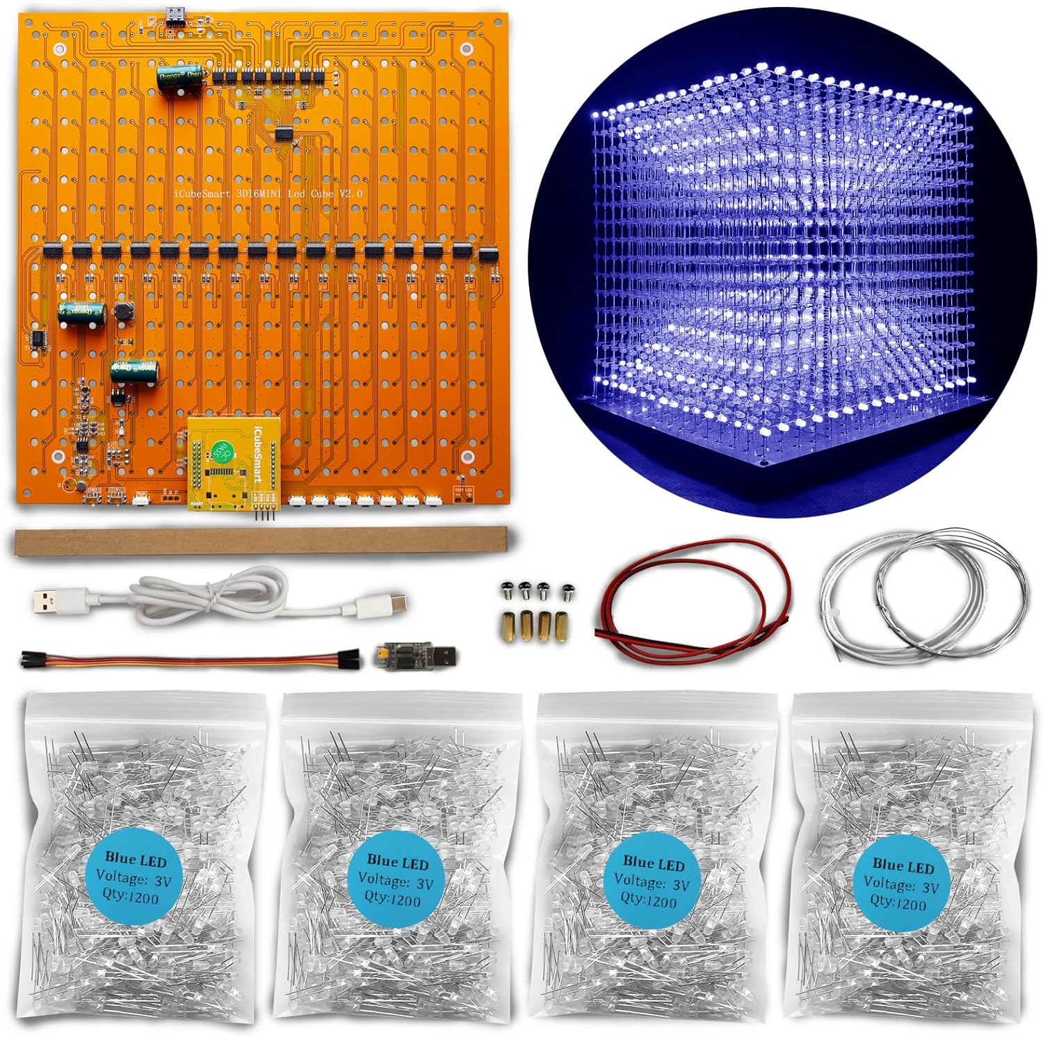 Amazon.com: iCubeSmart Mini 3D Led Cube DIY Electronics Kit Soldering Project Kit (3D16MINI ...