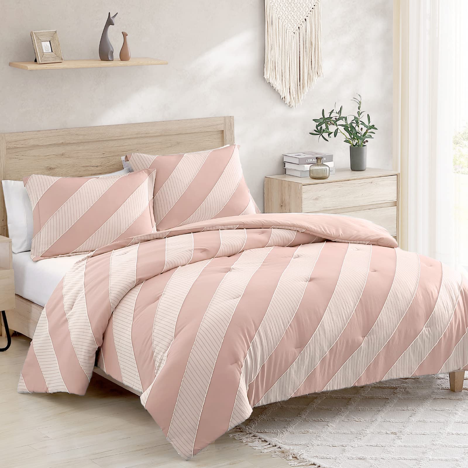 Walensee King Comforter Set Clipped Jacquard Stripe 100% Polyester Soft ...