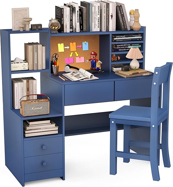 Amazon.com: RUPOLX Childrens Computer Desk with 4 Drawers, Blue Kids ...