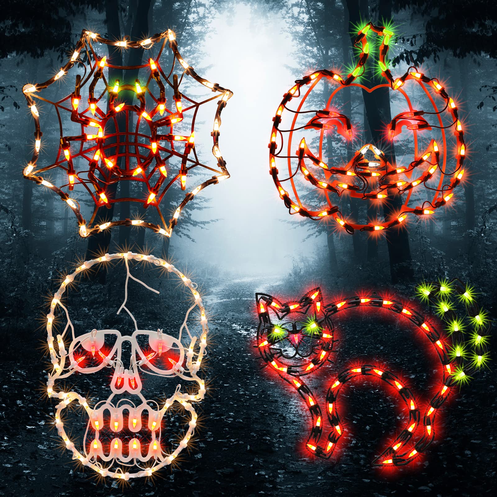 Amazon.com: JUSTPRO Lighted Spider, BAT, Happy Halloween,Boo Halloween ...