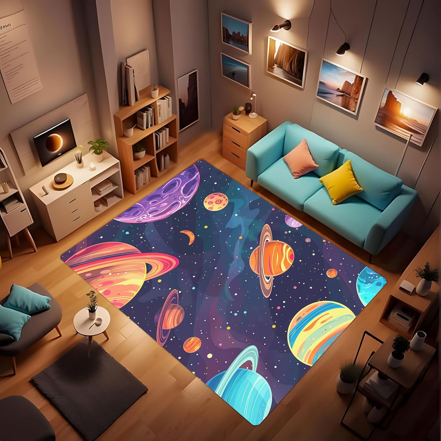 Amazon.com: Kroveiu Space Planet Rug - Blue Planet Galaxy Rug, Space ...