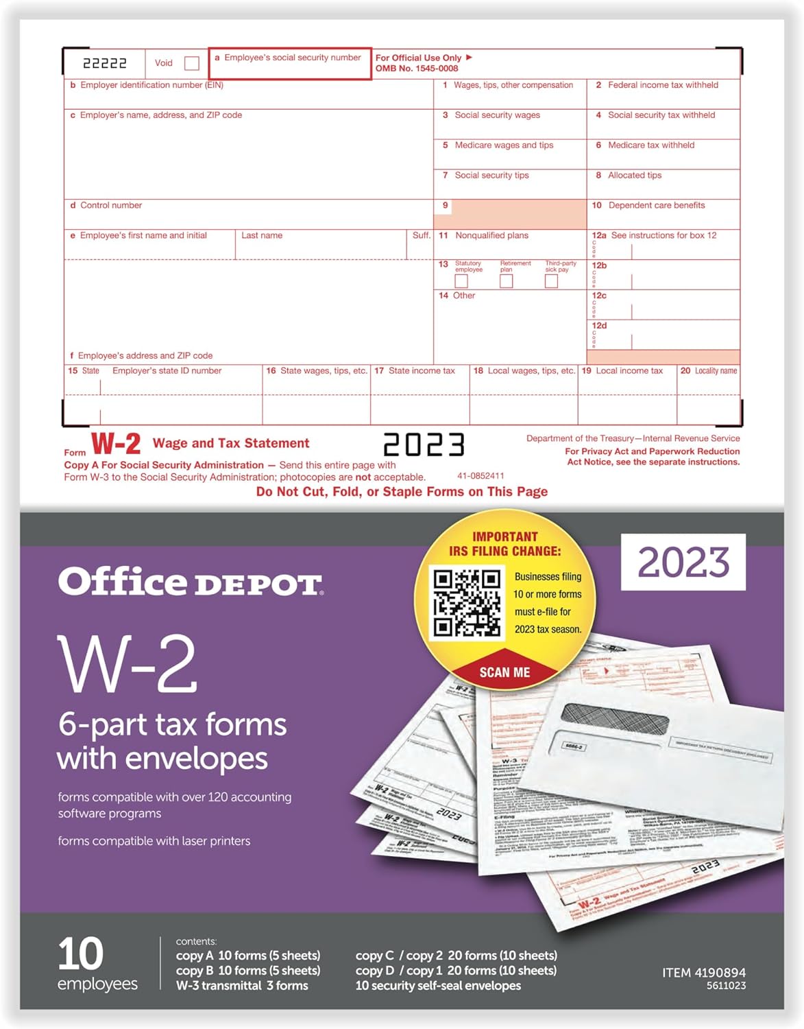 Amazon.com : Office Depot® Brand W-2 Laser Tax Forms And Envelopes, 6 ...