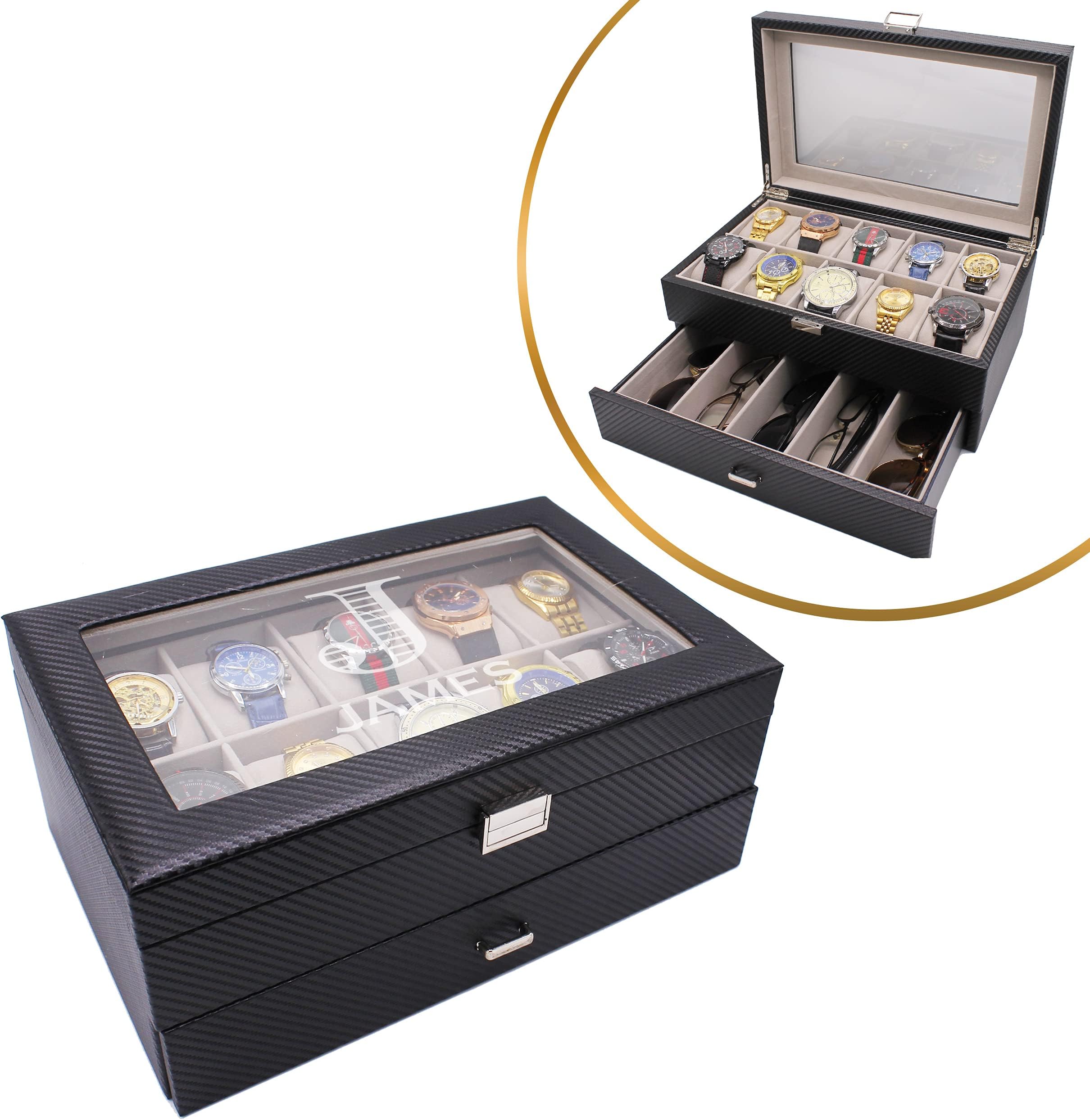Amazon.com: Glenor Co Watch Box - 15 Slot Classic Watch Case Display ...