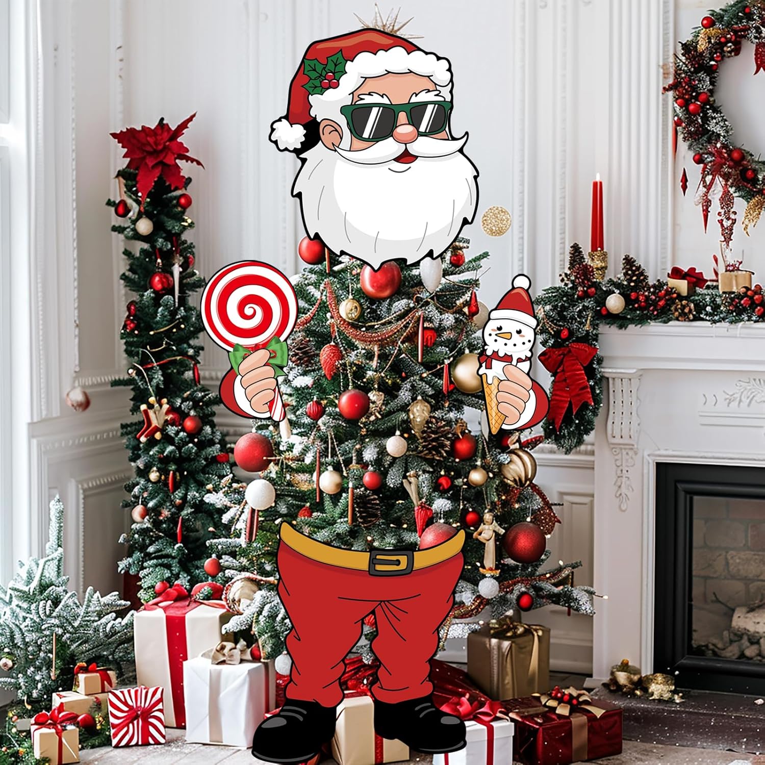 Amazon.com: Santa Claus Christmas Tree Topper - Funny Quirky Christmas ...