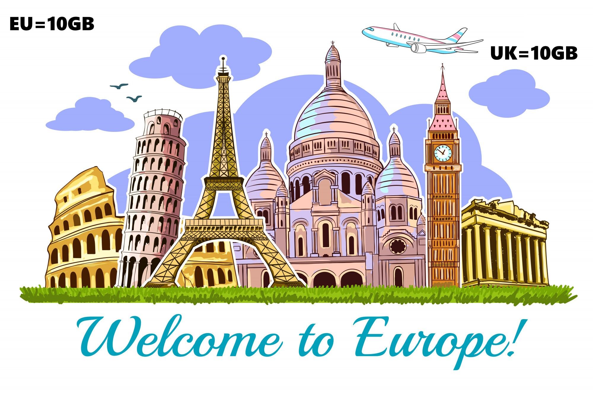 New PrePaid Europe (UK Three) SIM Card 10GB Data Unlimited Minutes ...