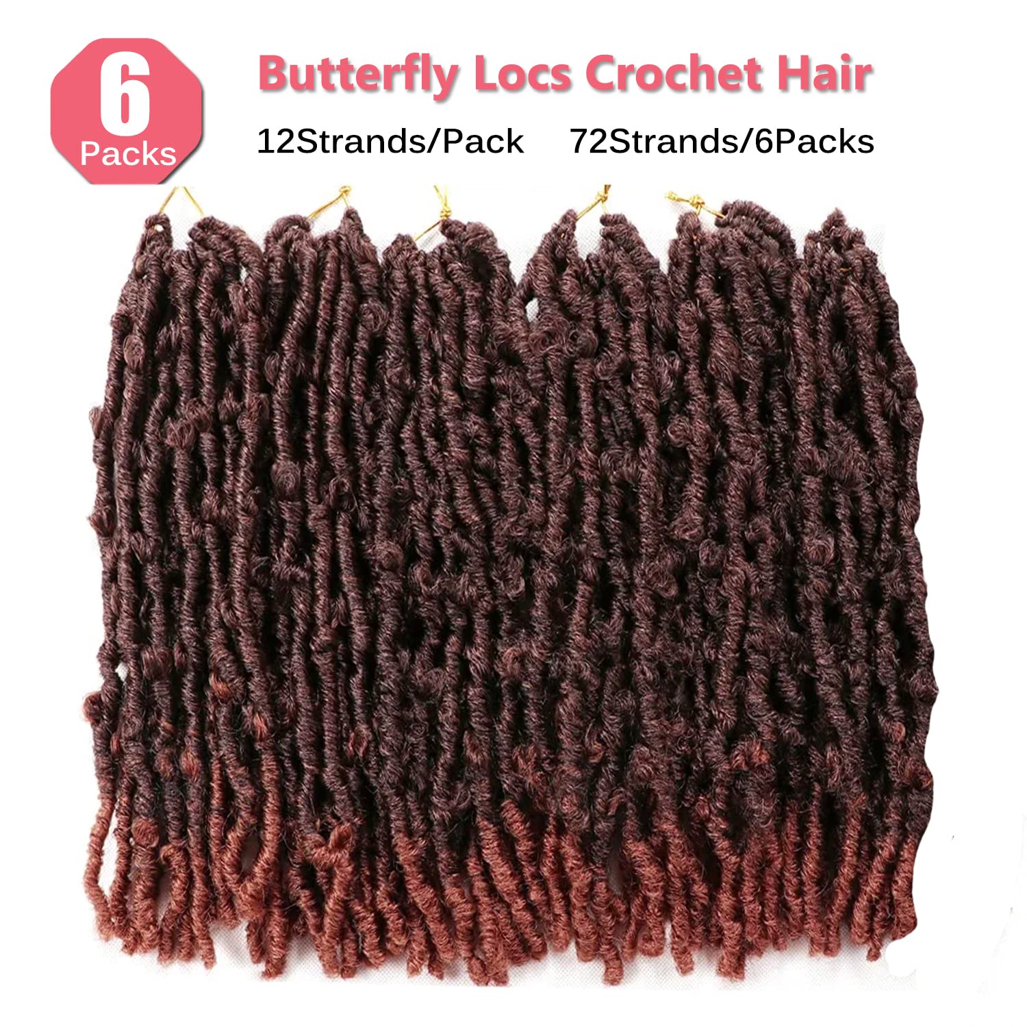6 Packs Butterfly Faux Locs Crochet Hair 18 Inch Pre-looped Distressed ...