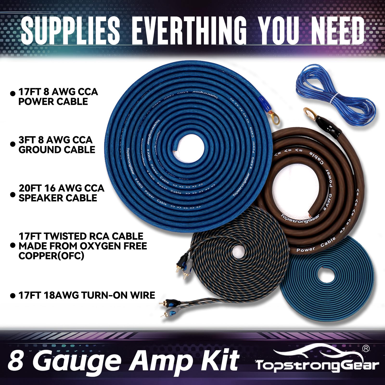 Buy TOPSTRONGGEAR 8 Gauge Amp Kit CCA Car Audio Amplifier Wiring Kit ...