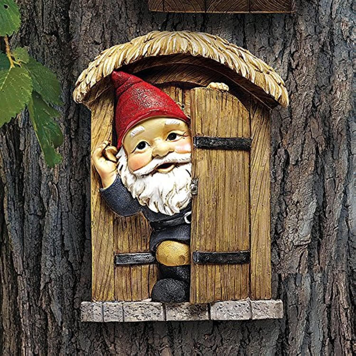 Garden Gnome Statue – Knothole Welcome Gnomes – Gnome Tree Door – Fairy ...