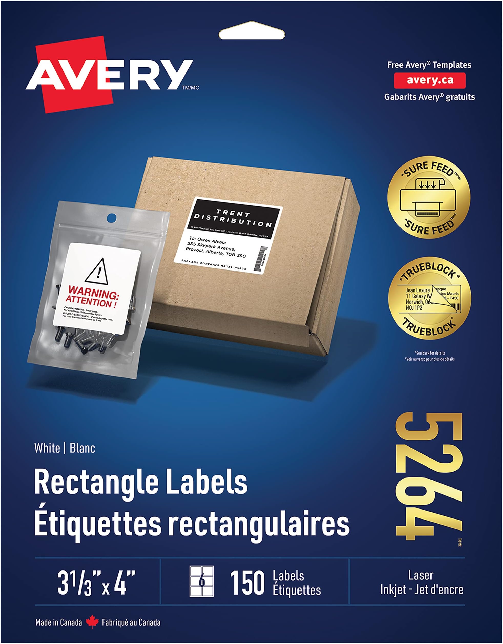 Avery TrueBlock Shipping Labels for Inkjet/Laser Printers, 3-1/3" x 4 ...