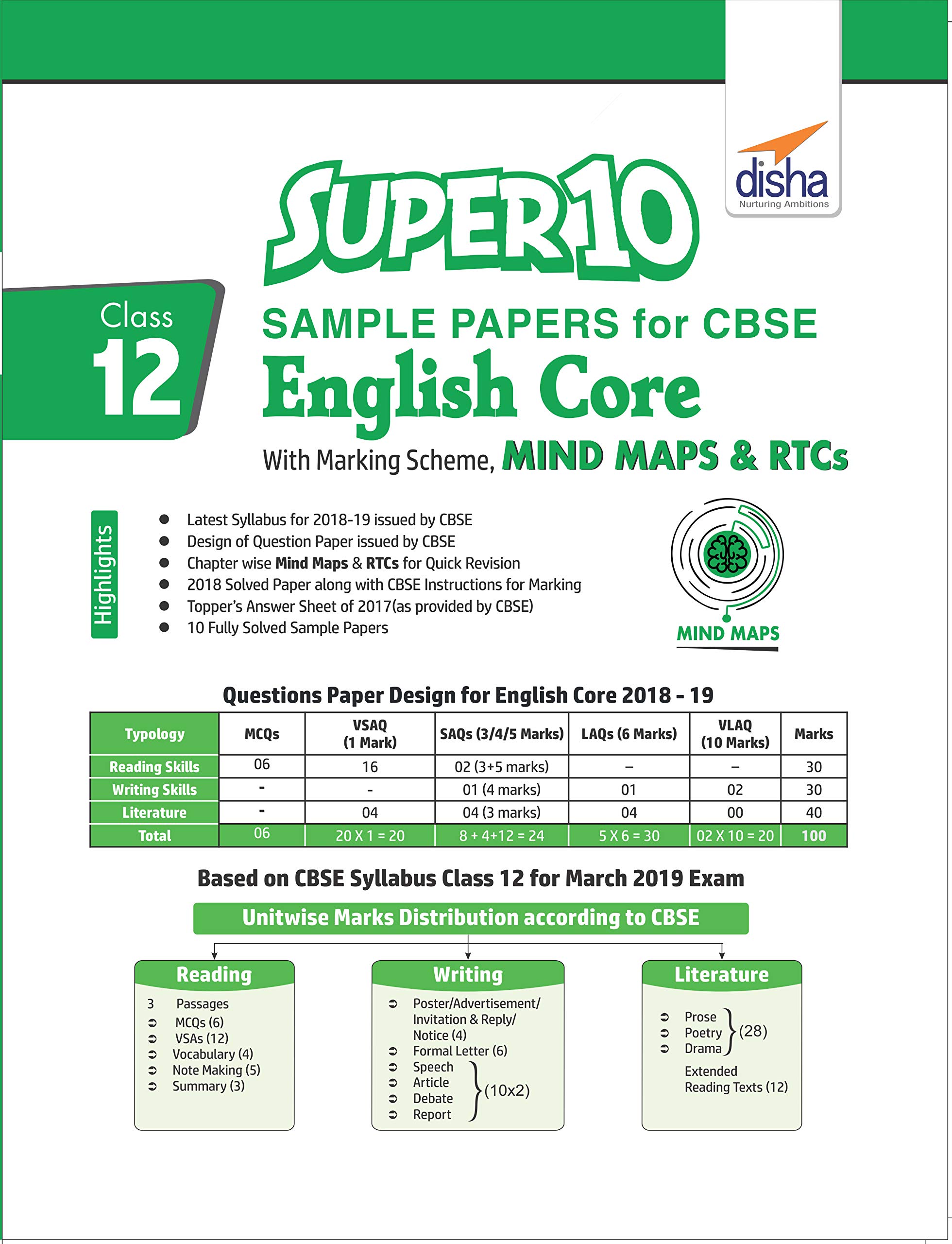 Buy Super 10 Sample Papers for CBSE Class 12 English Core with Marking ...