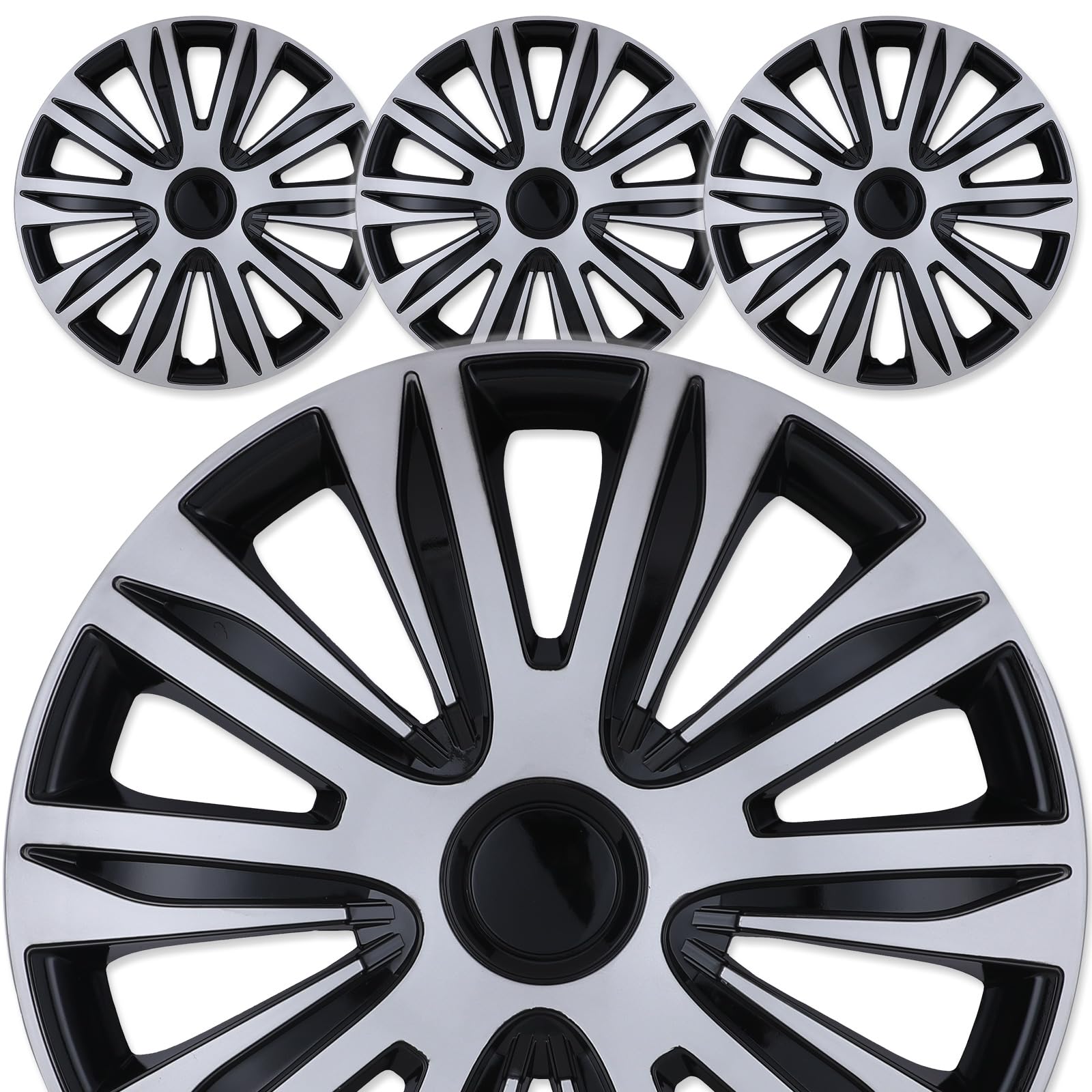 Amazon.com: 16 Inch Hubcaps,Universal Silver&Black Lacquer Wheel Rim ...